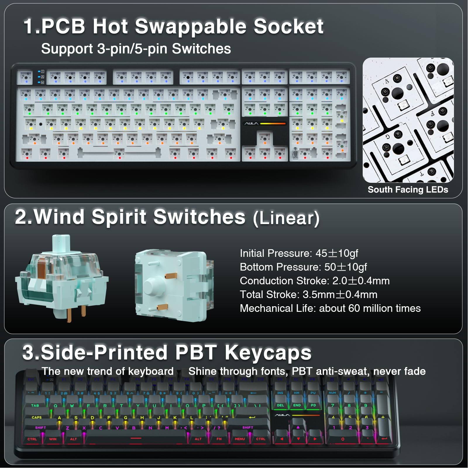 Pacoar Cade F108 Wireless Mechanical Full Size Gaming With Number Pad ...