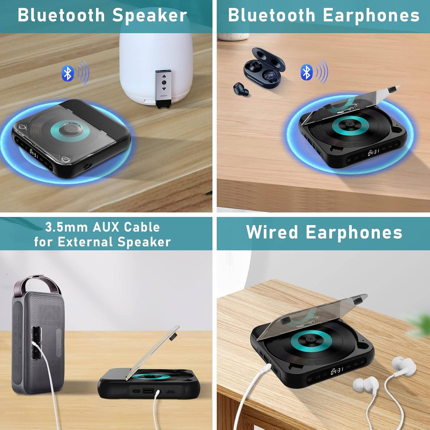 Skanty Furniture Portable CD Player,Mini CD Player with Bluetooth ...