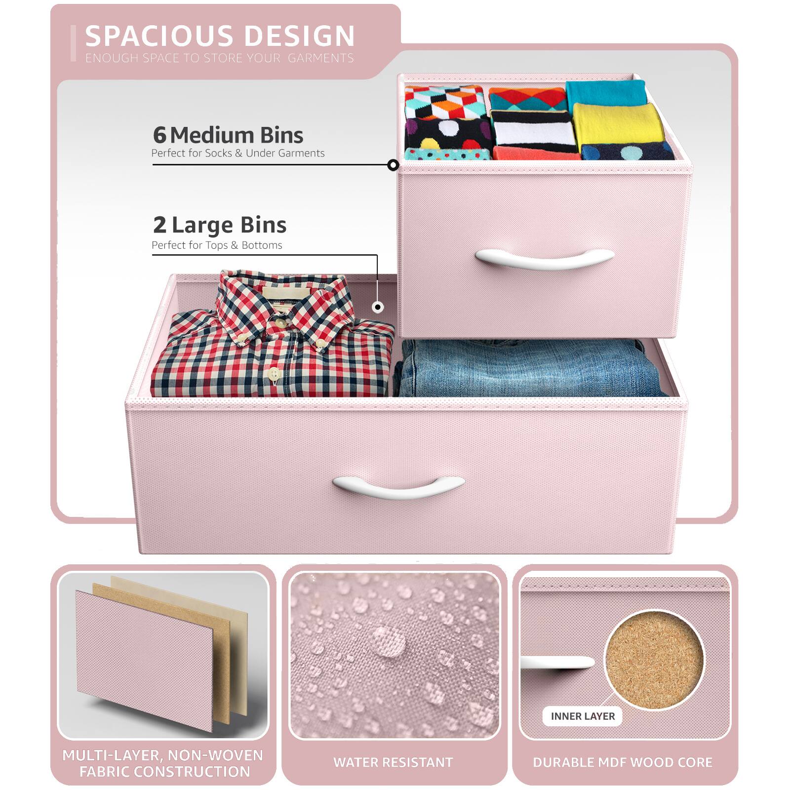 Sorbus 8 Drawers Wide Dresser Organizer Unit with Steel Frame, Wood Top ...