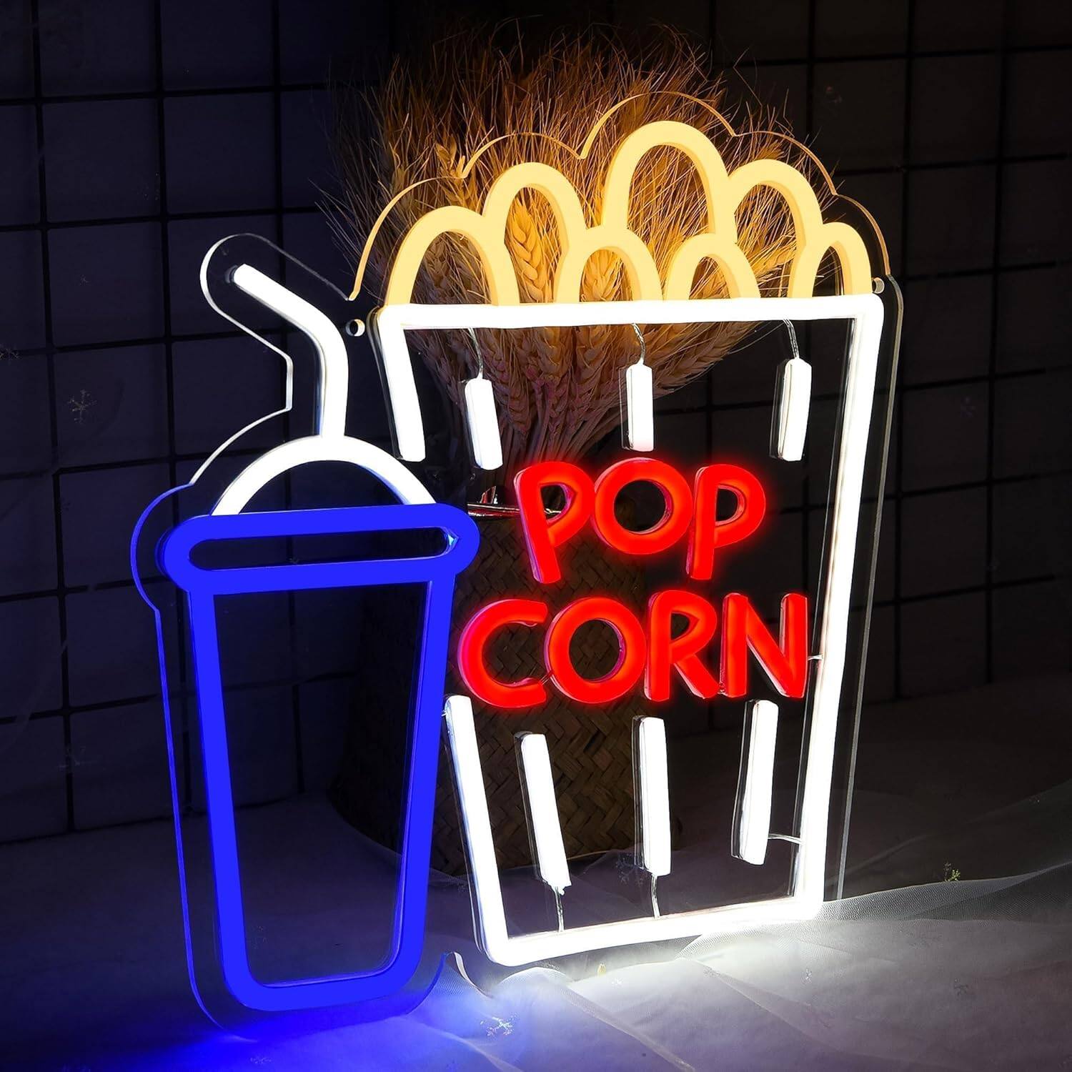 Auledio Popcorn Neon Sign for Wall Decor,Business Cinema LED Light ...
