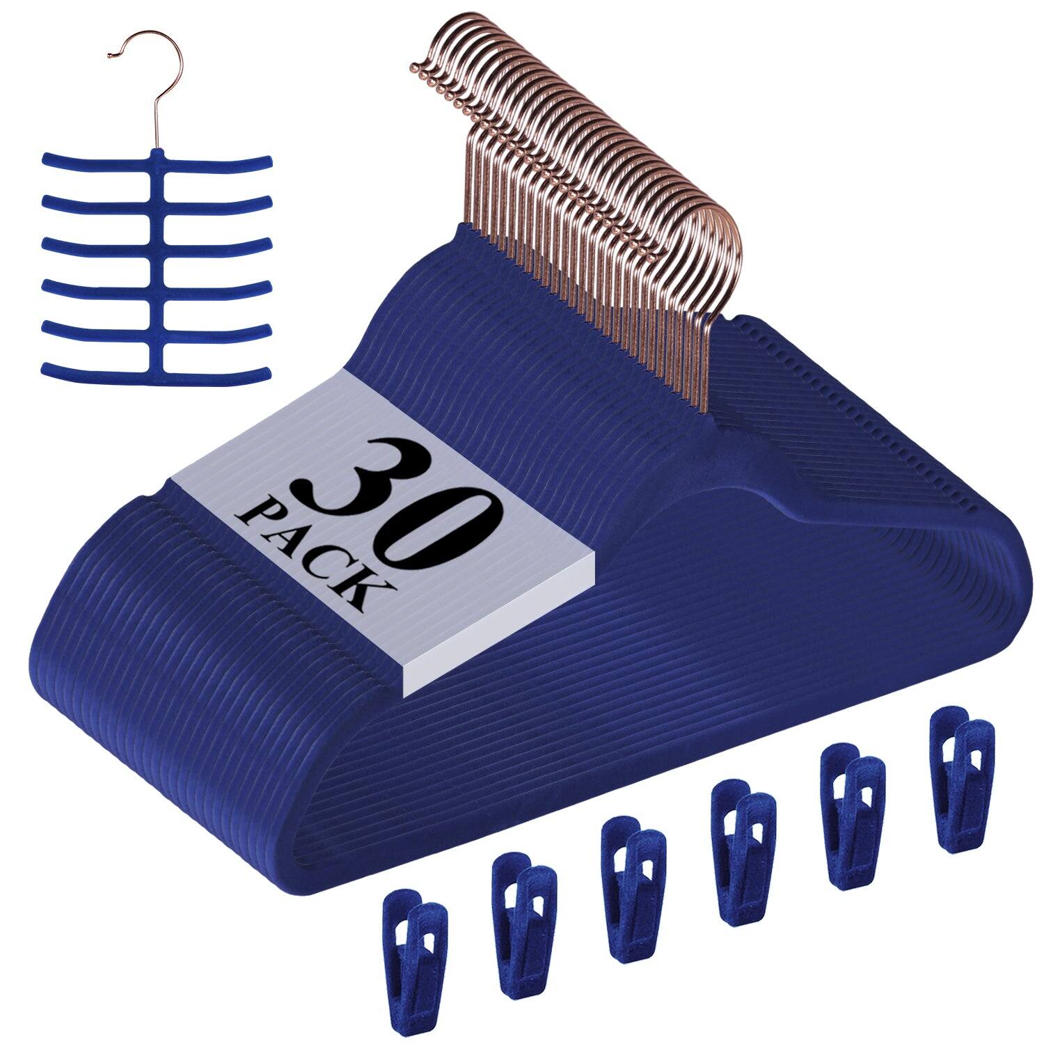 Vecelo 30Pack Flocking Velvet Non Slip Hangers with With Hooks&Clips ...