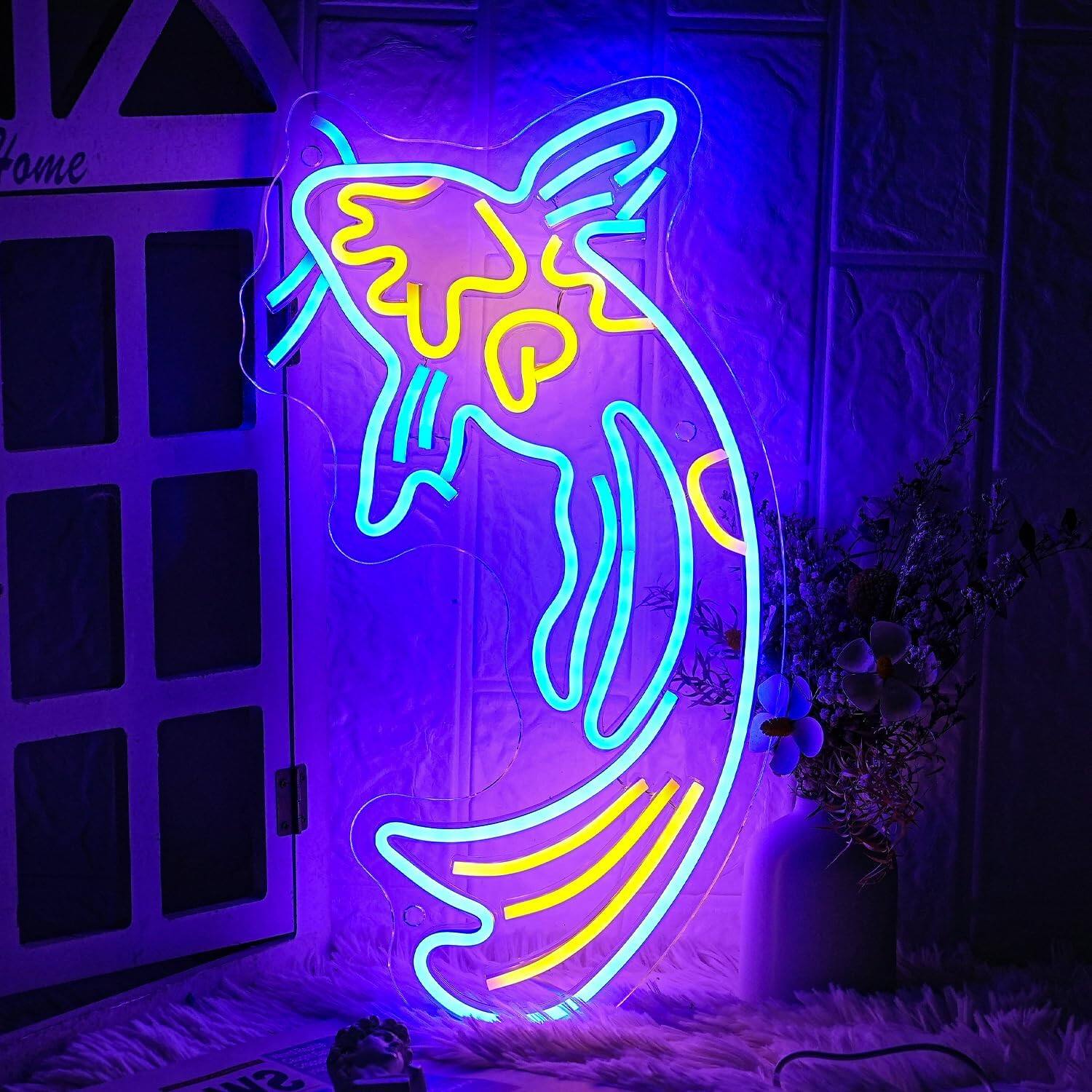 Auledio Koi Fish Neon Sign Japanese Fish Led Neon Blue Yellow Fish Neon ...