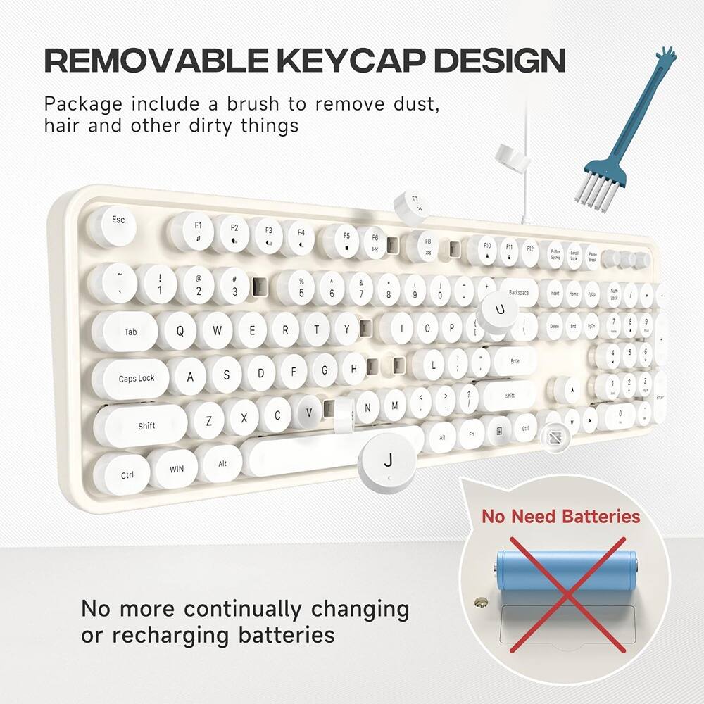 MOSZAR LLC Computer Keyboard Wired, Plug Play USB Retro Round ...