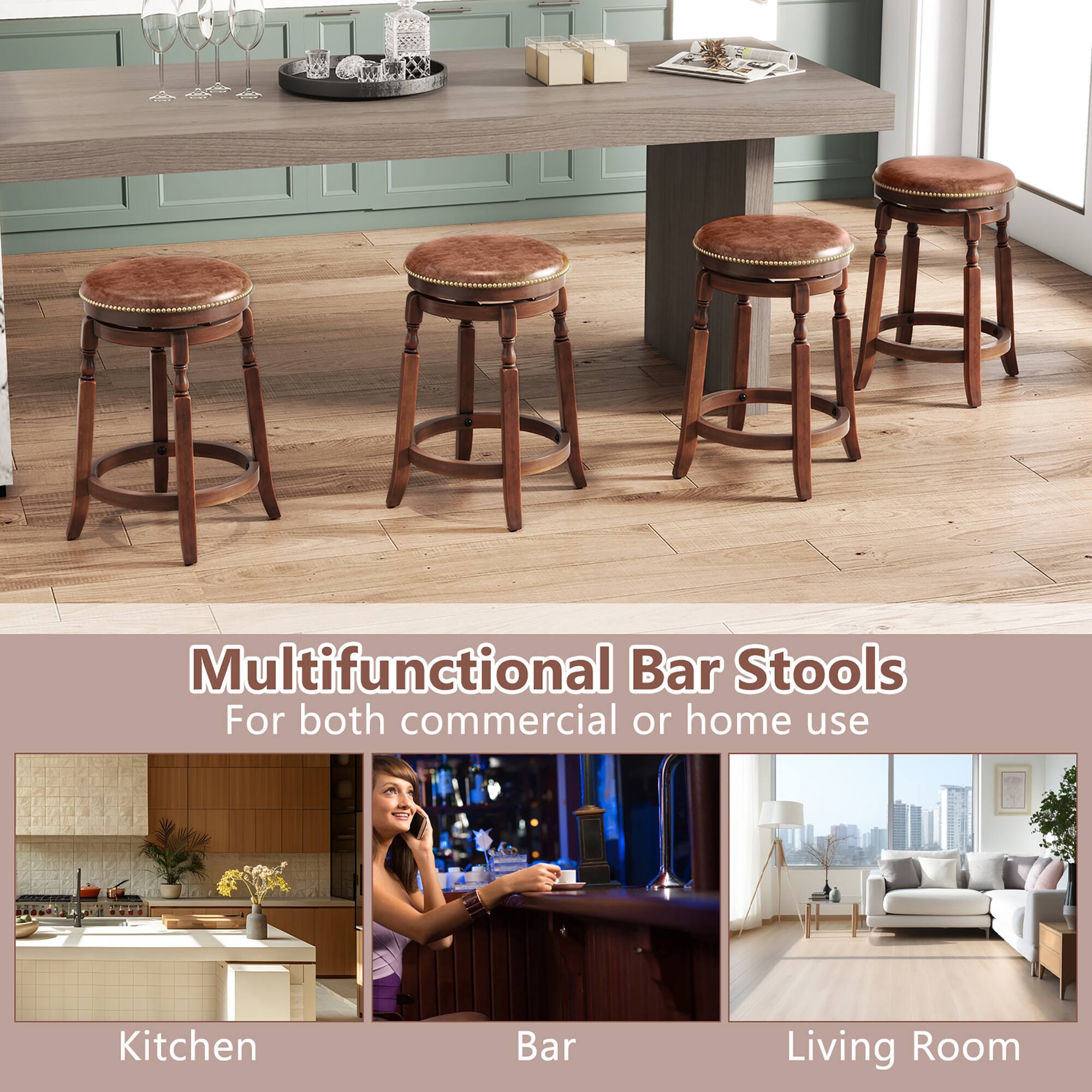 Gymax Counter Height Bar Stool Set of 4 24Inch Swivel Stool Solid Wood ...