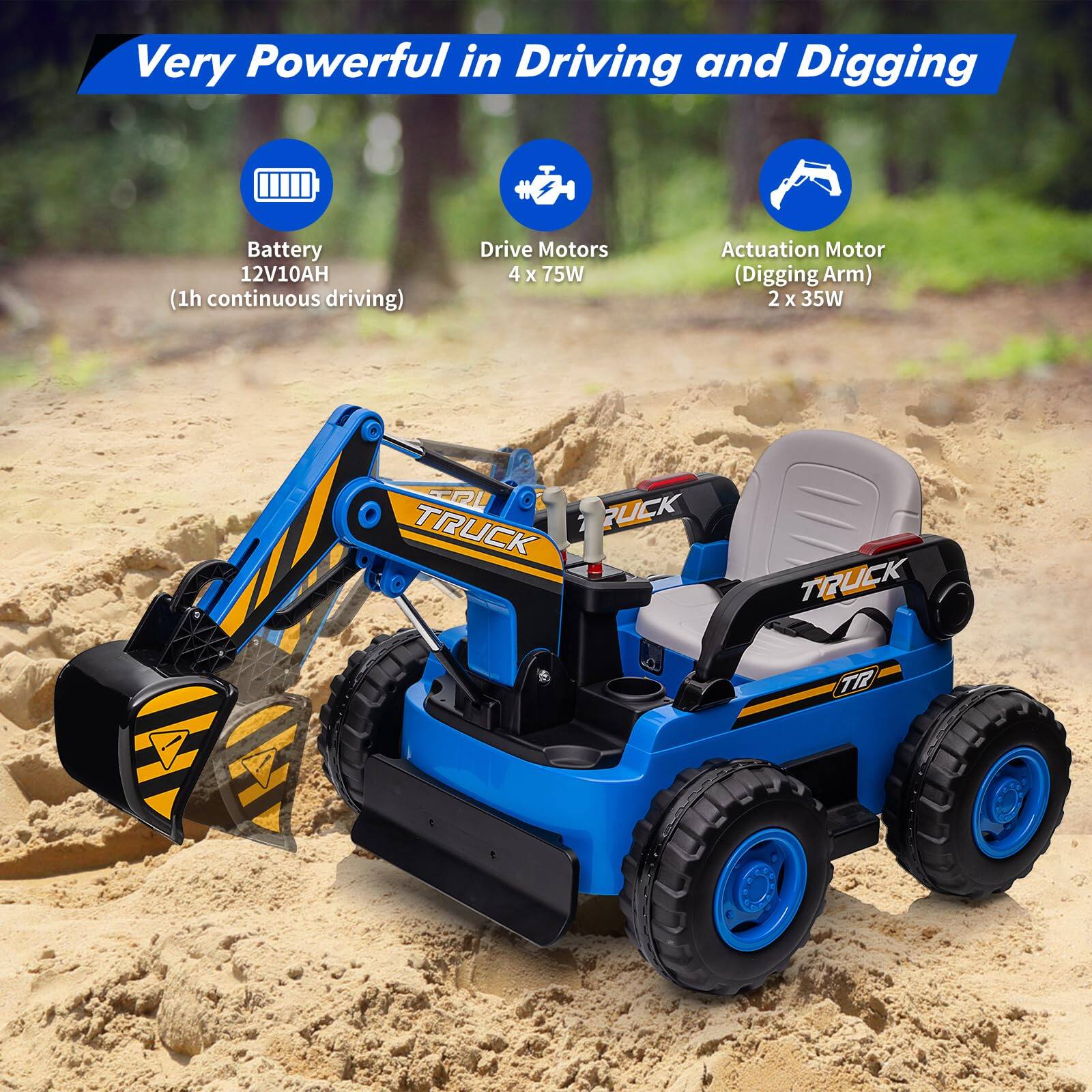 GARVEE 12V Kids Ride On Excavator Digger Truck, Electric Digging Arm ...