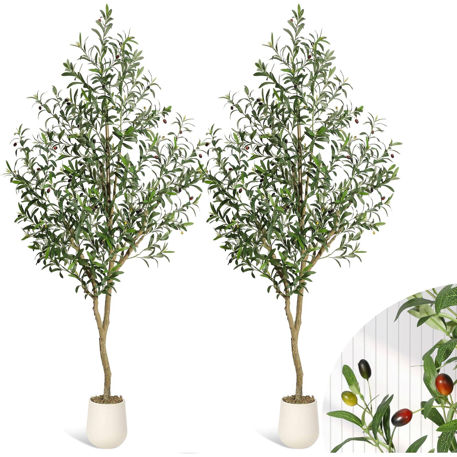 Homhougo 2Pcs 7FT Faux Olive Tree Tall,Olive Trees Artificia Indoor ...