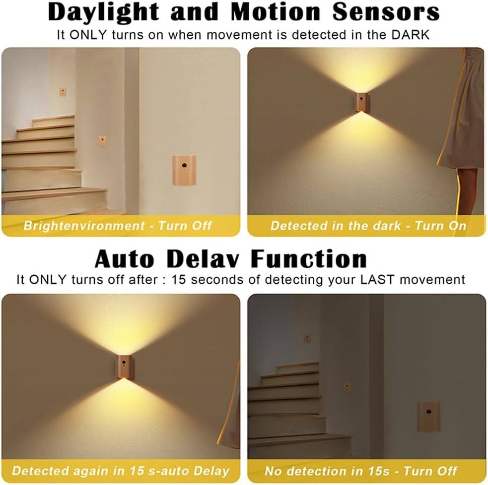 RTMB White Ash Wood Night Light, Motion Sensor LED Step Light ...