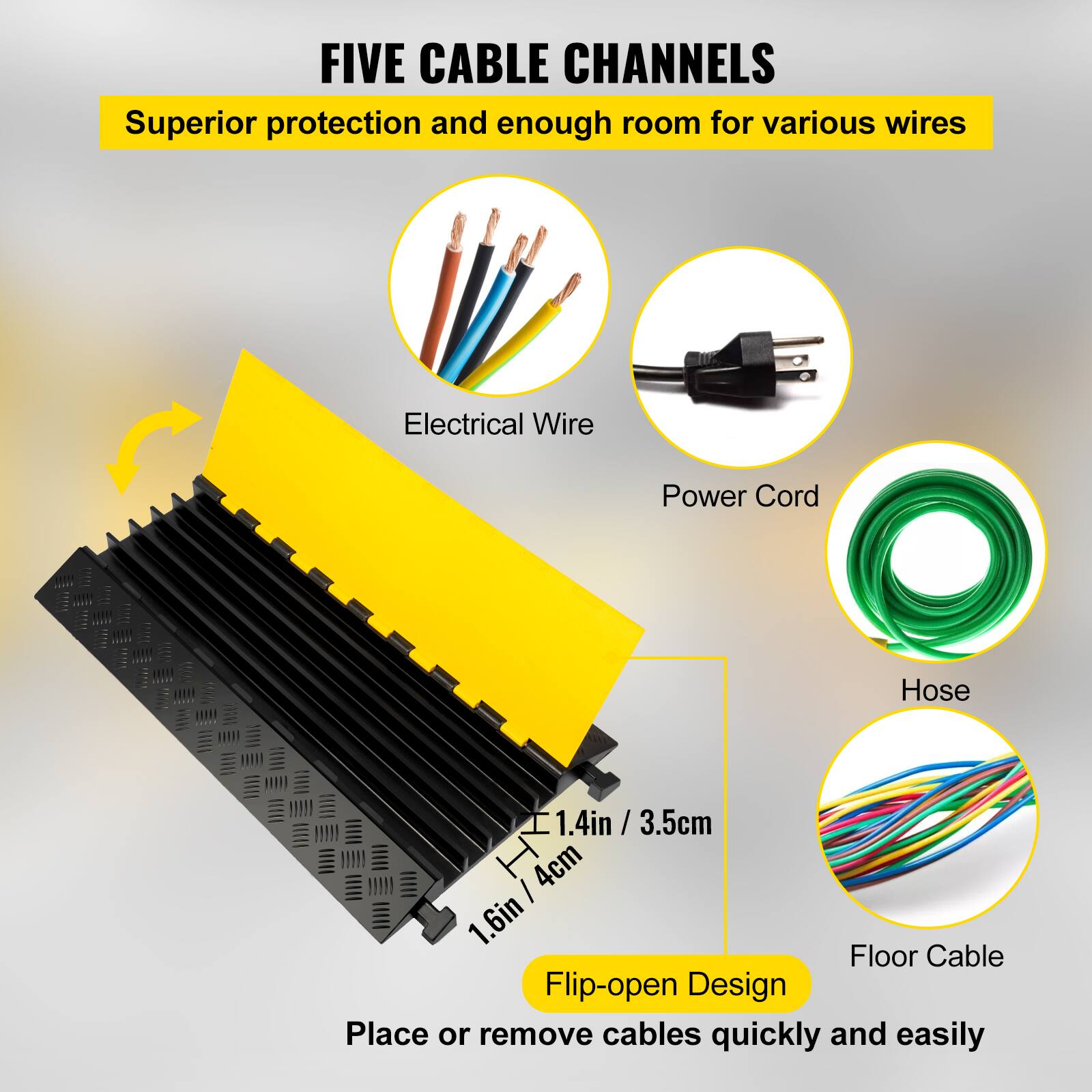 VEVOR 5 Channel Cable Protectors Extreme Rubber Cable Ramps Heavy Duty ...