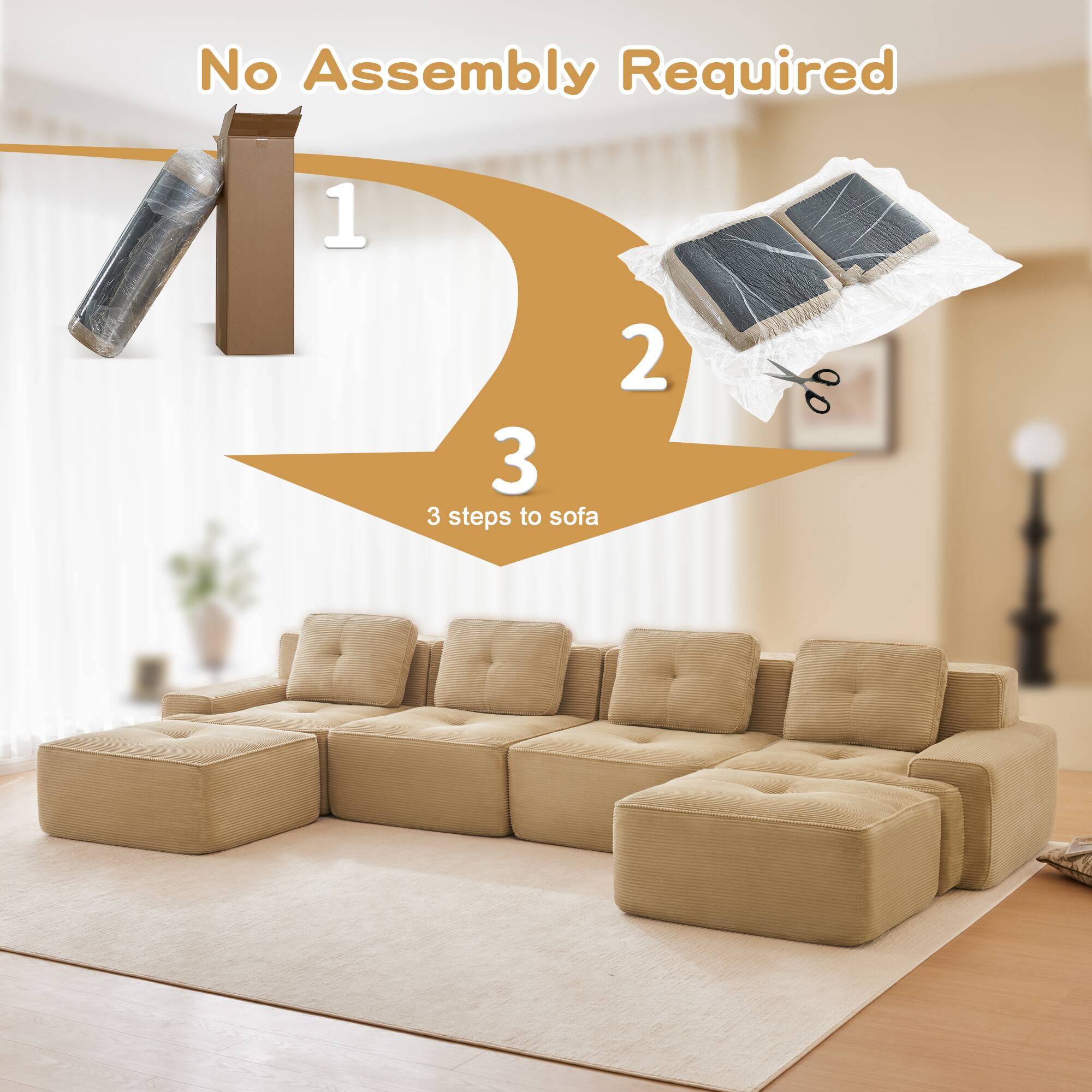 Aukfa 153" Modern U Shaped Modular Sectional Sofa Corduroy Fabric, 4 ...