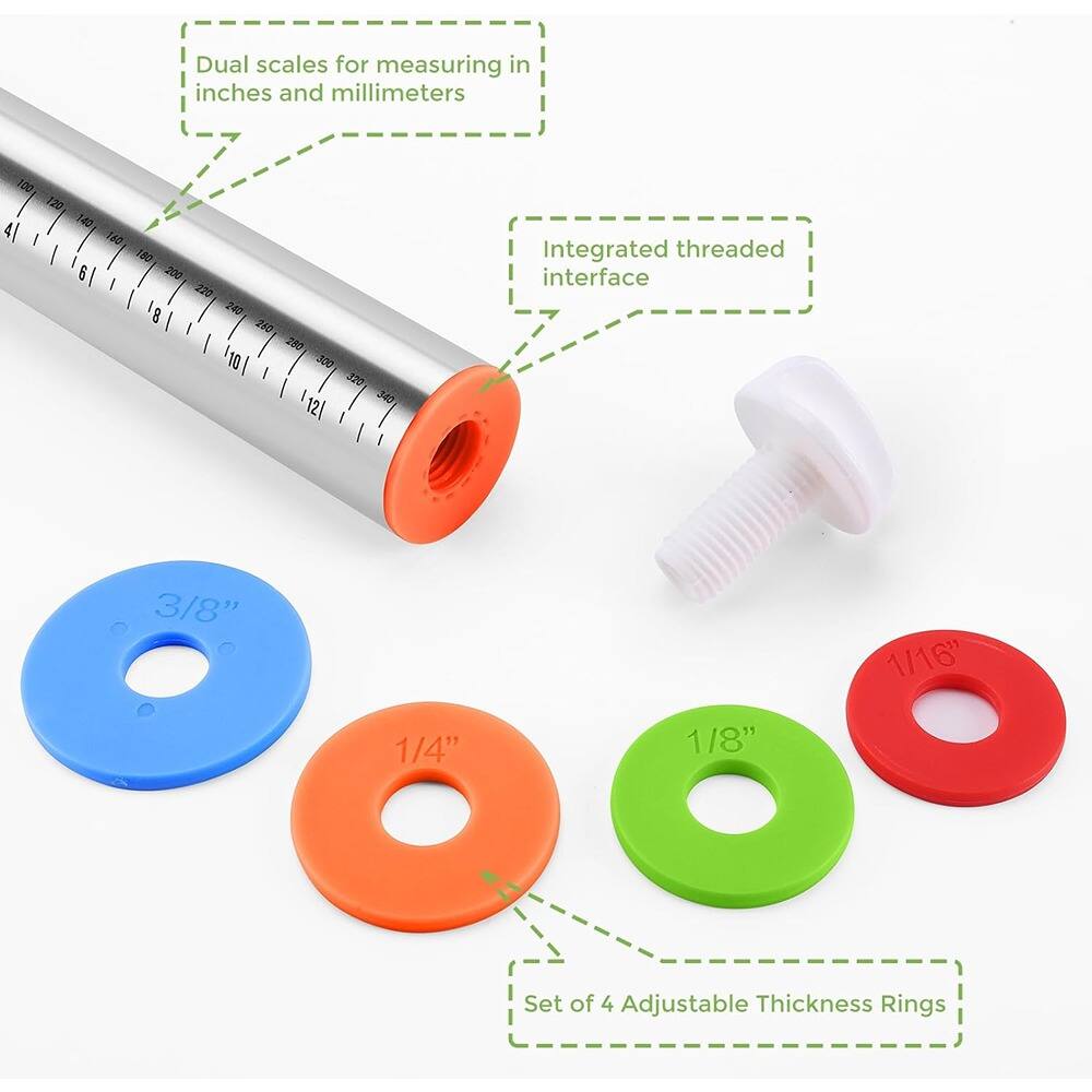 PARKER SLATER Nonstick Rolling Pin & Silicone Mat Set – Adjustable ...