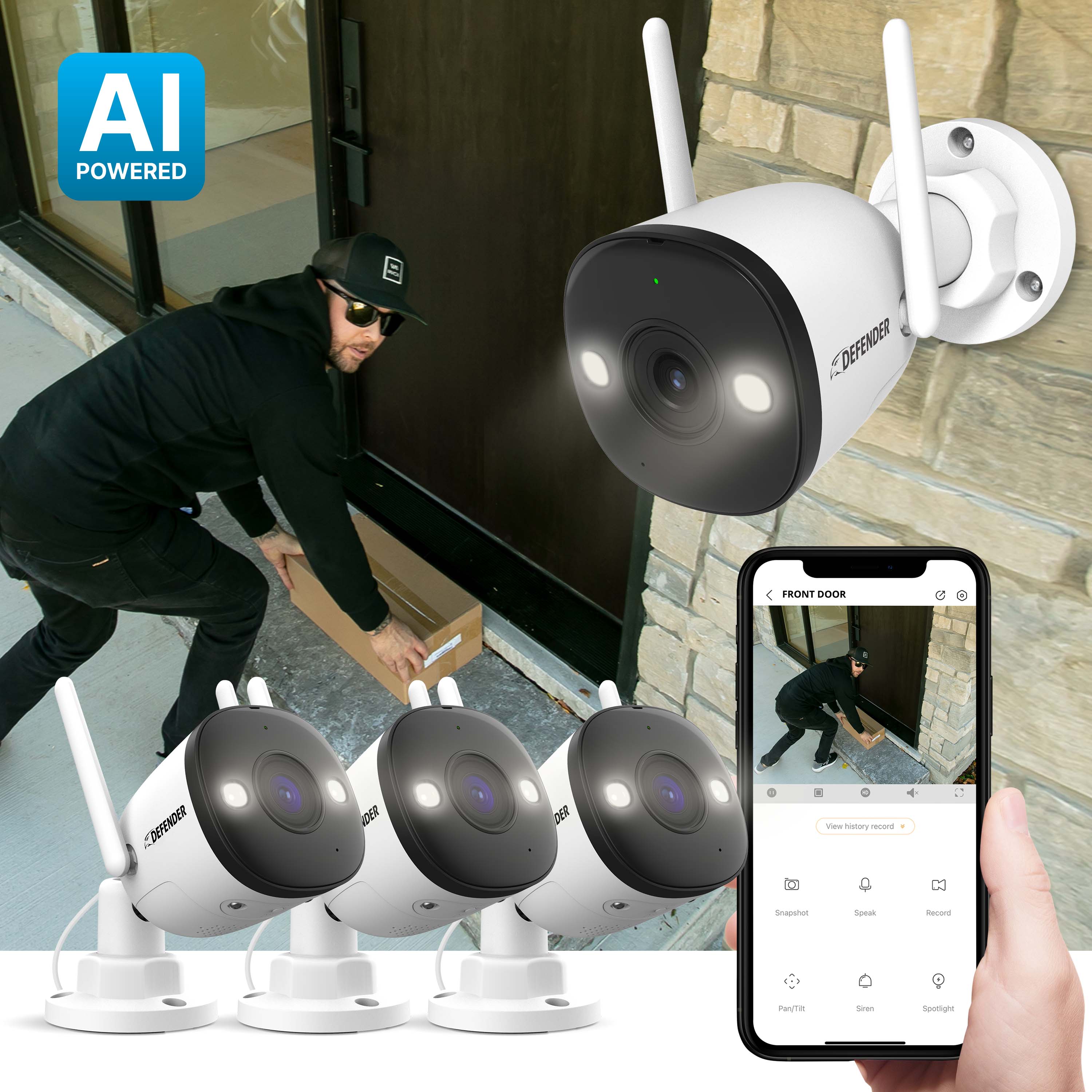Defender AI POWERED 4K Guard Pro Wi Fi 6 Plug in Power Security Camera ...