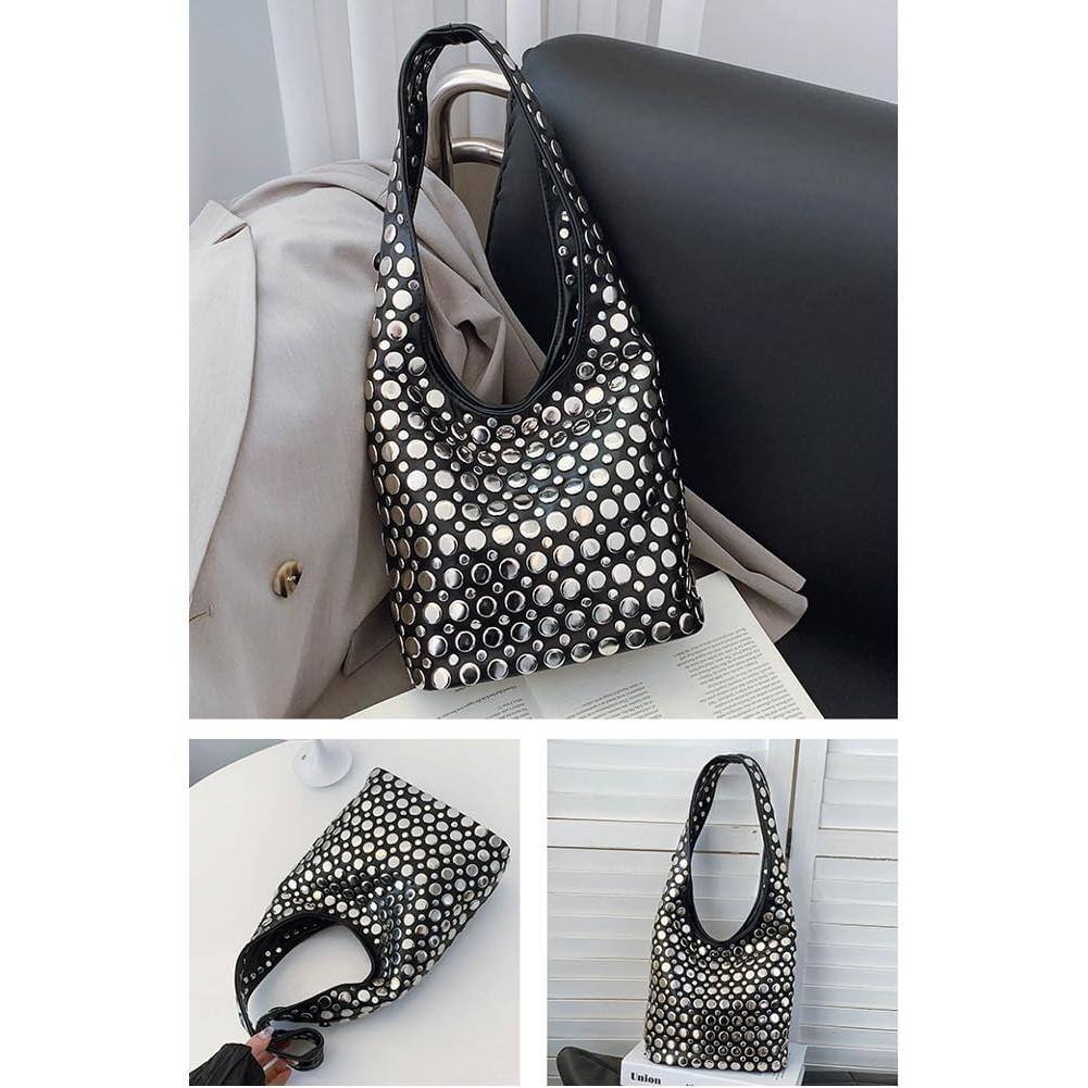 Live At Space Y2k 90s Crescent Hobo Bags Women Trendy Studded Pu ...