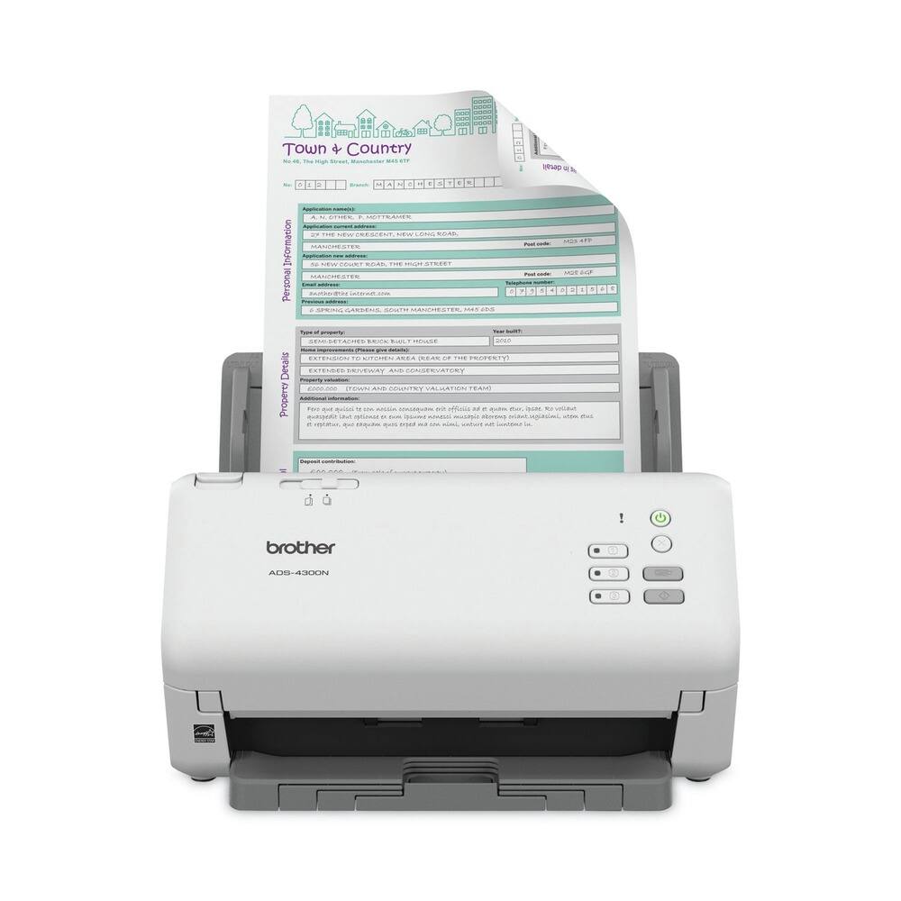Brother ADS 4300N 600 DPI Optical Resolution 80 Sheet Auto Document ...