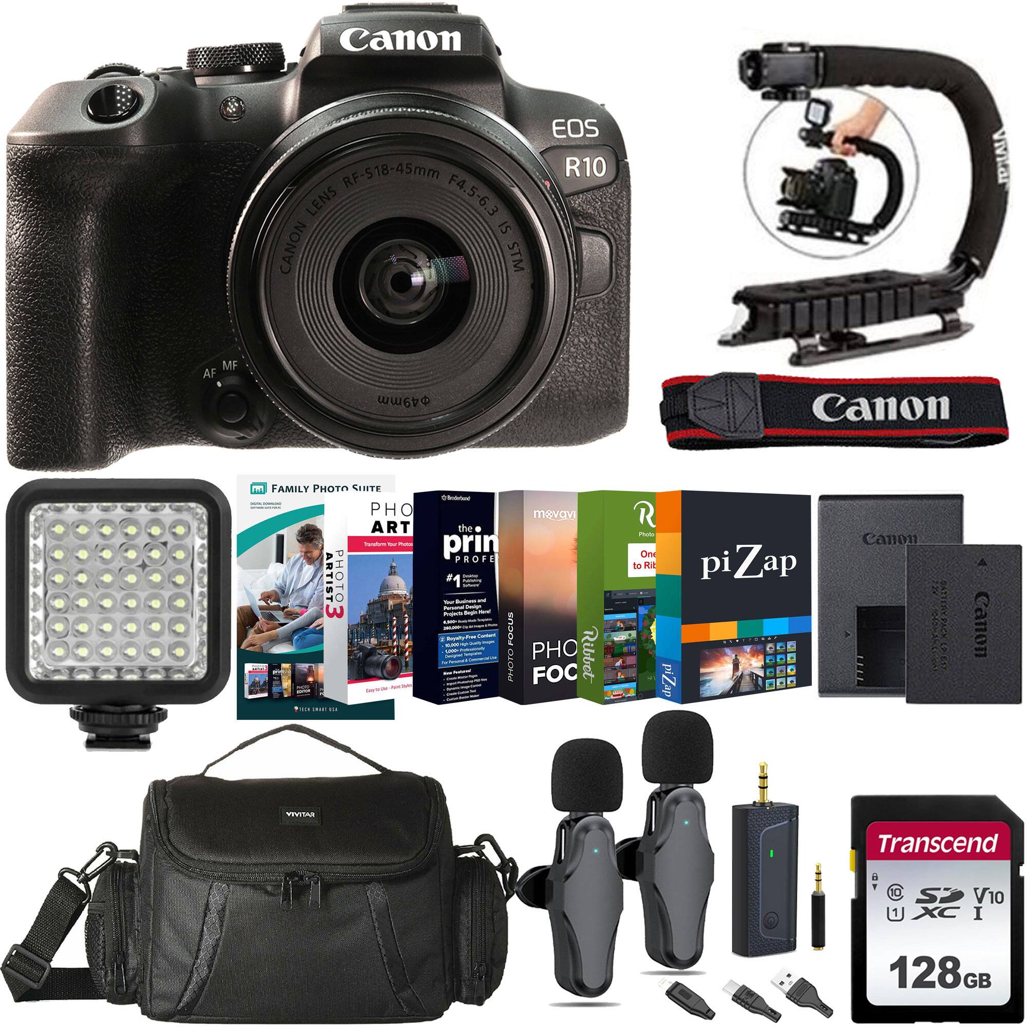 Canon EOS R10 Mirrorless Camera with 18 45mm All Inclusive Video Podcasting Kit Black 5331C009 ...