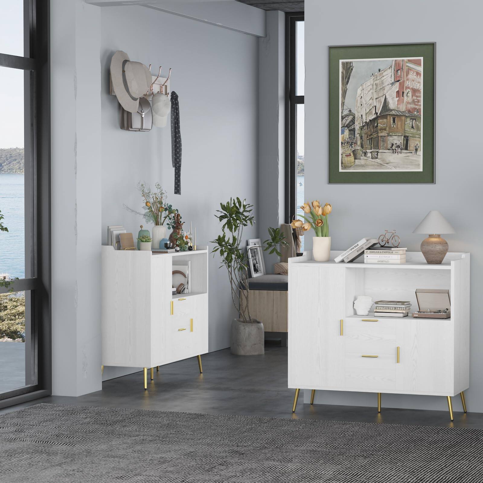 Jojoka 40" Sideboard Buffet Cabinet with Drawers, Shelves & Doors ...