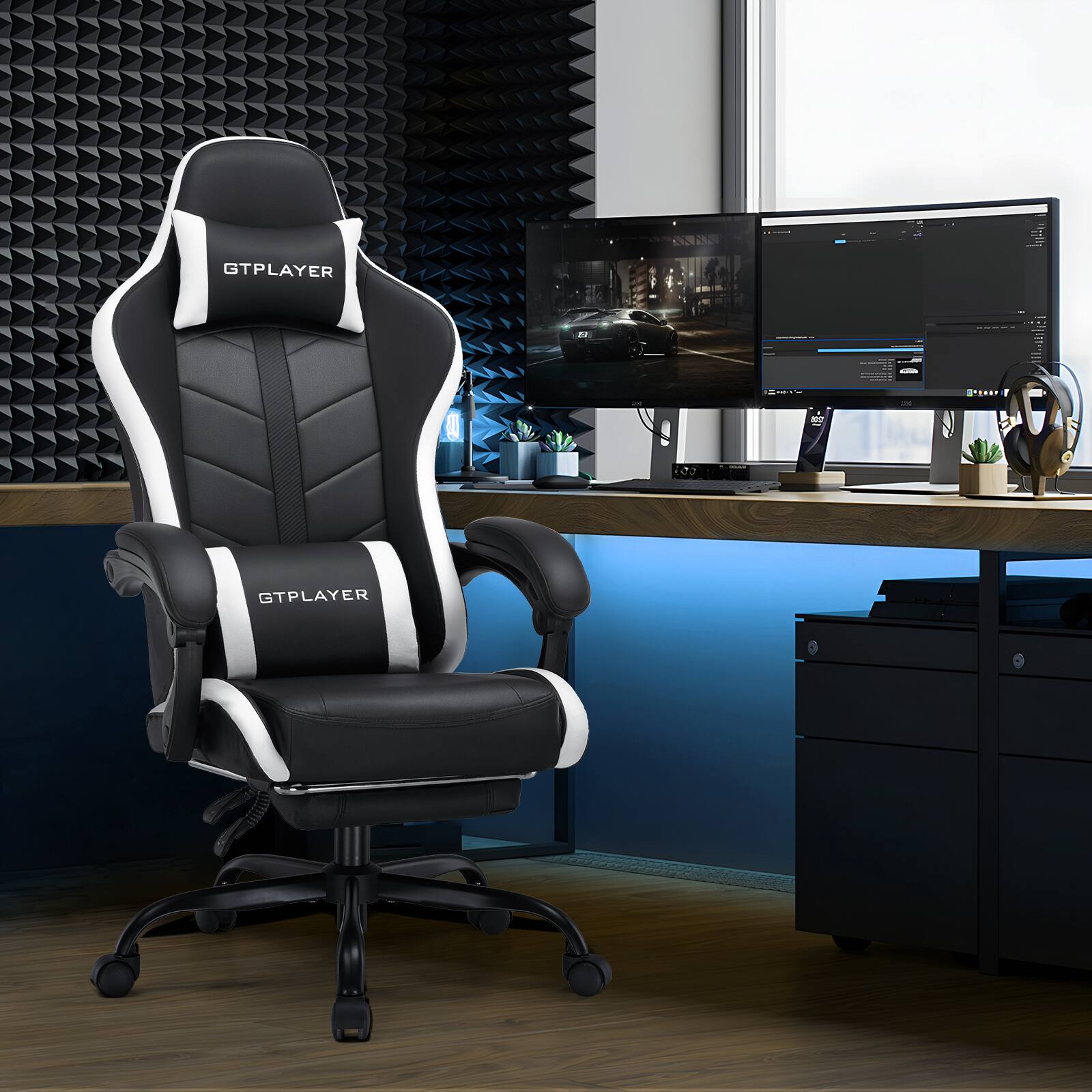 GTPlayer GT910 Gaming Chair with Adjustable Footrest White BBY-GT910F ...