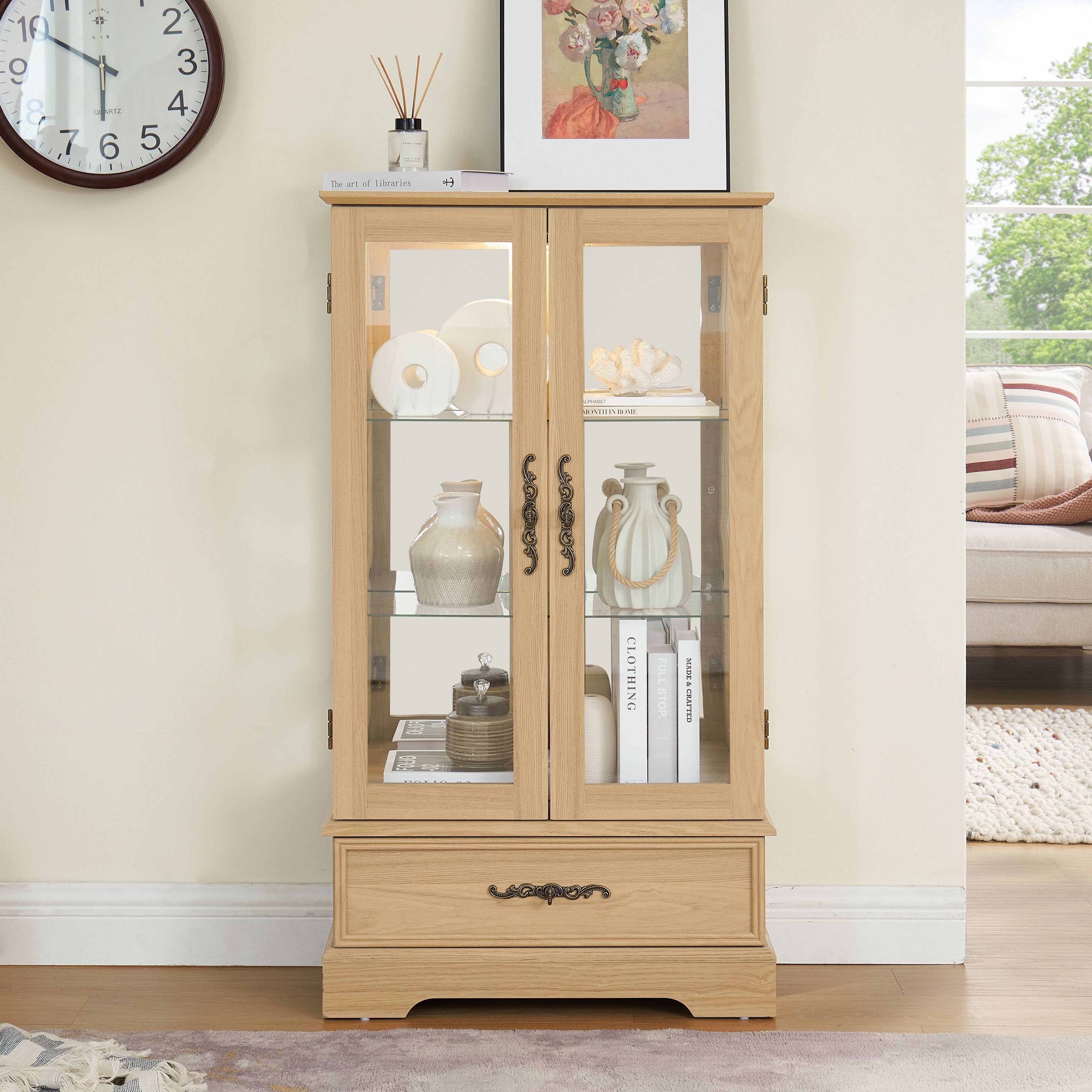 Mirfee Lighted Glass Curio Cabinet with Adjustable Shelves, 2 Doors, 1 ...