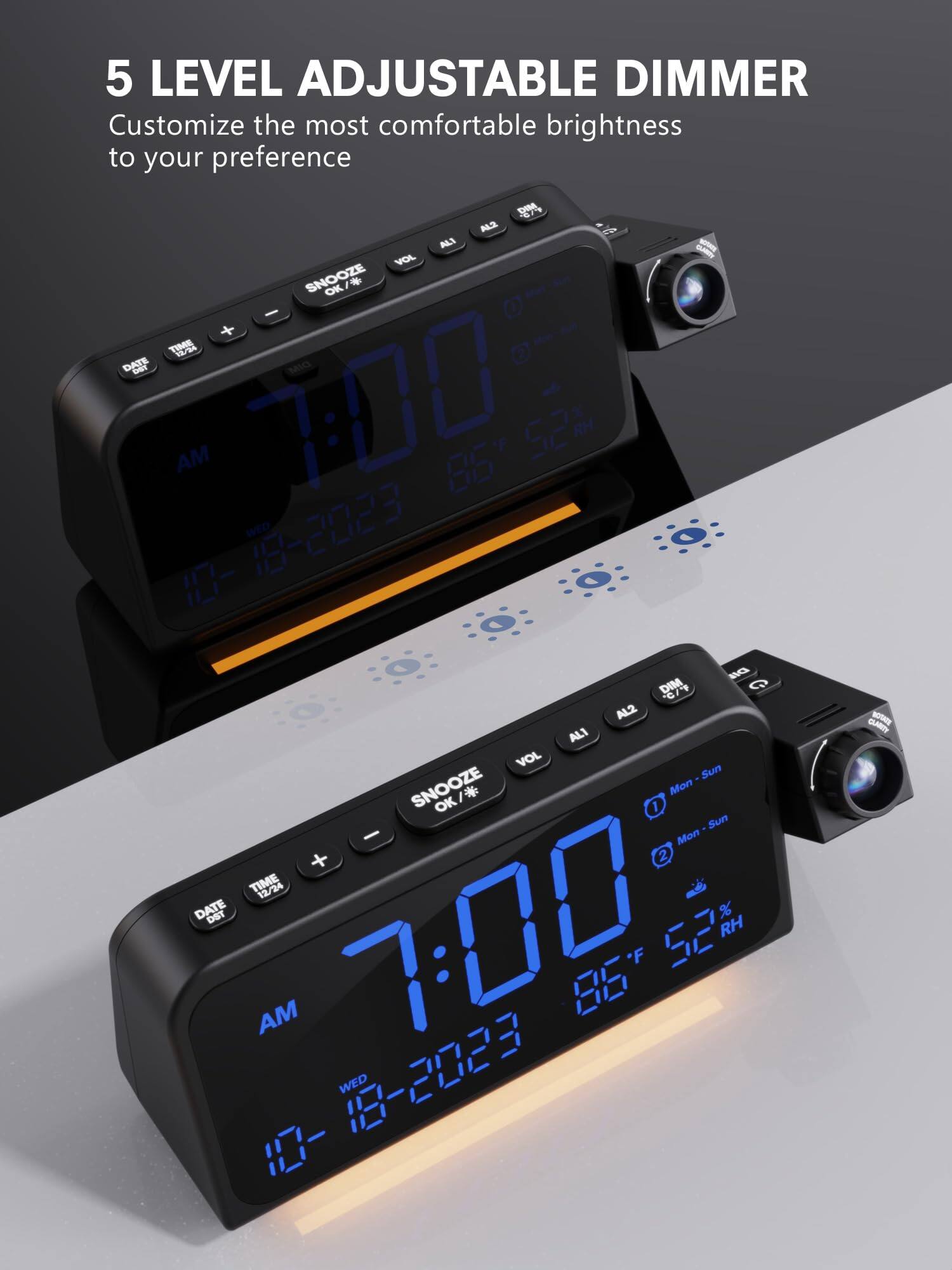 Dazzed Corner Projection Alarm Clock,Digital Clock Projector,Type C USB ...