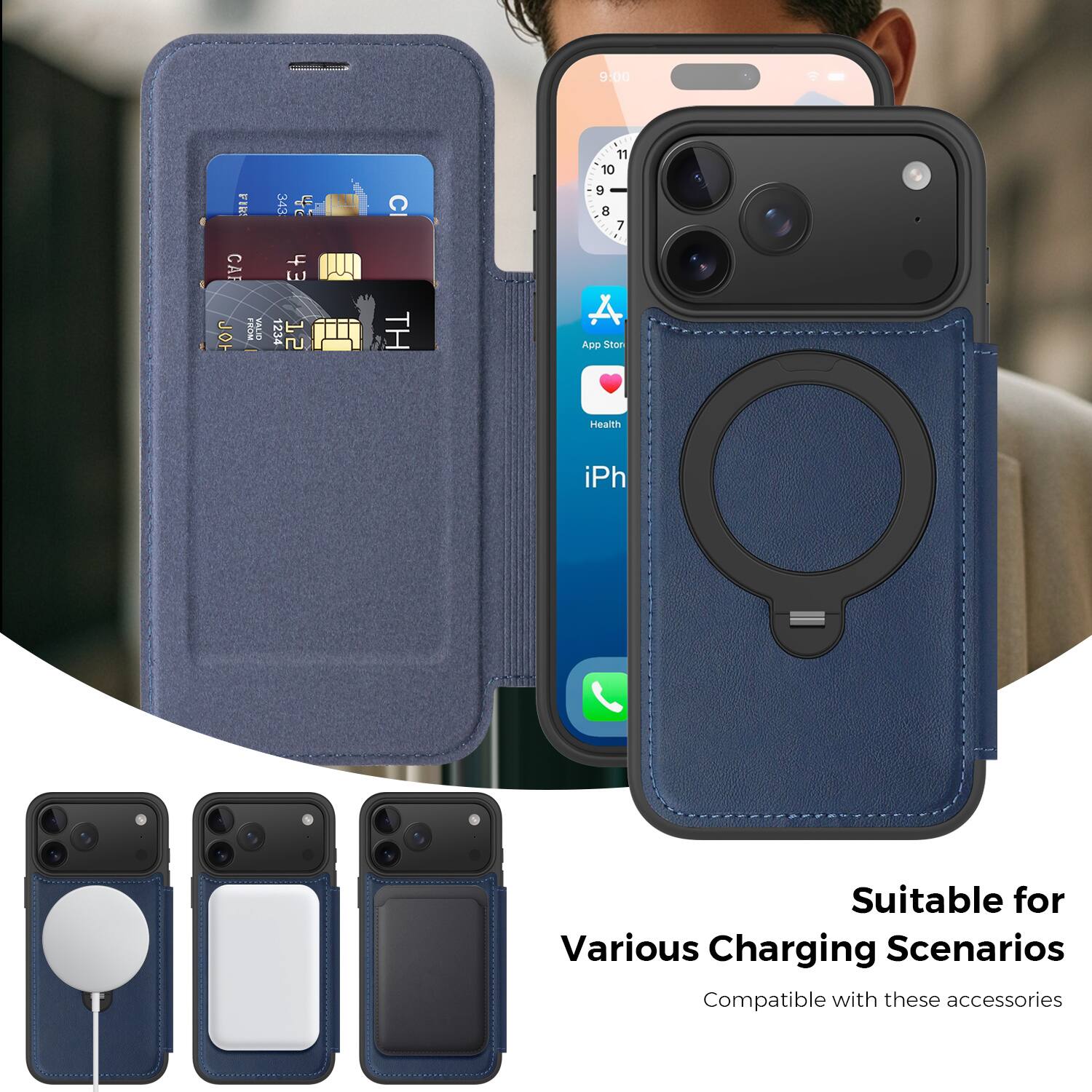 Dteck For Apple iPhone 17 Pro Max Shockproof Leather RFID Blocking Card ...