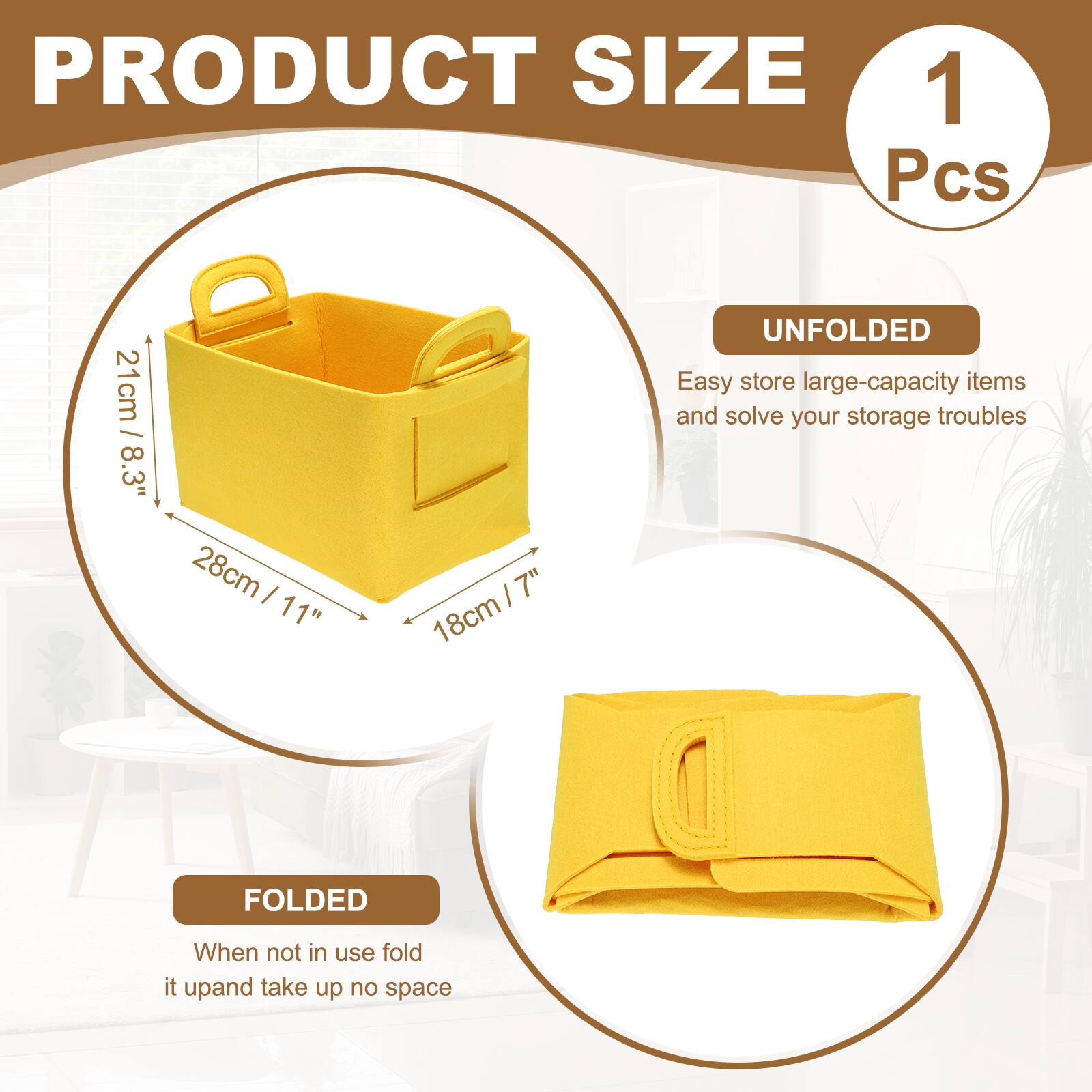 Unique Bargains Felt Storage Bin 11x7x5.9" Foldable Handles Collapsible ...
