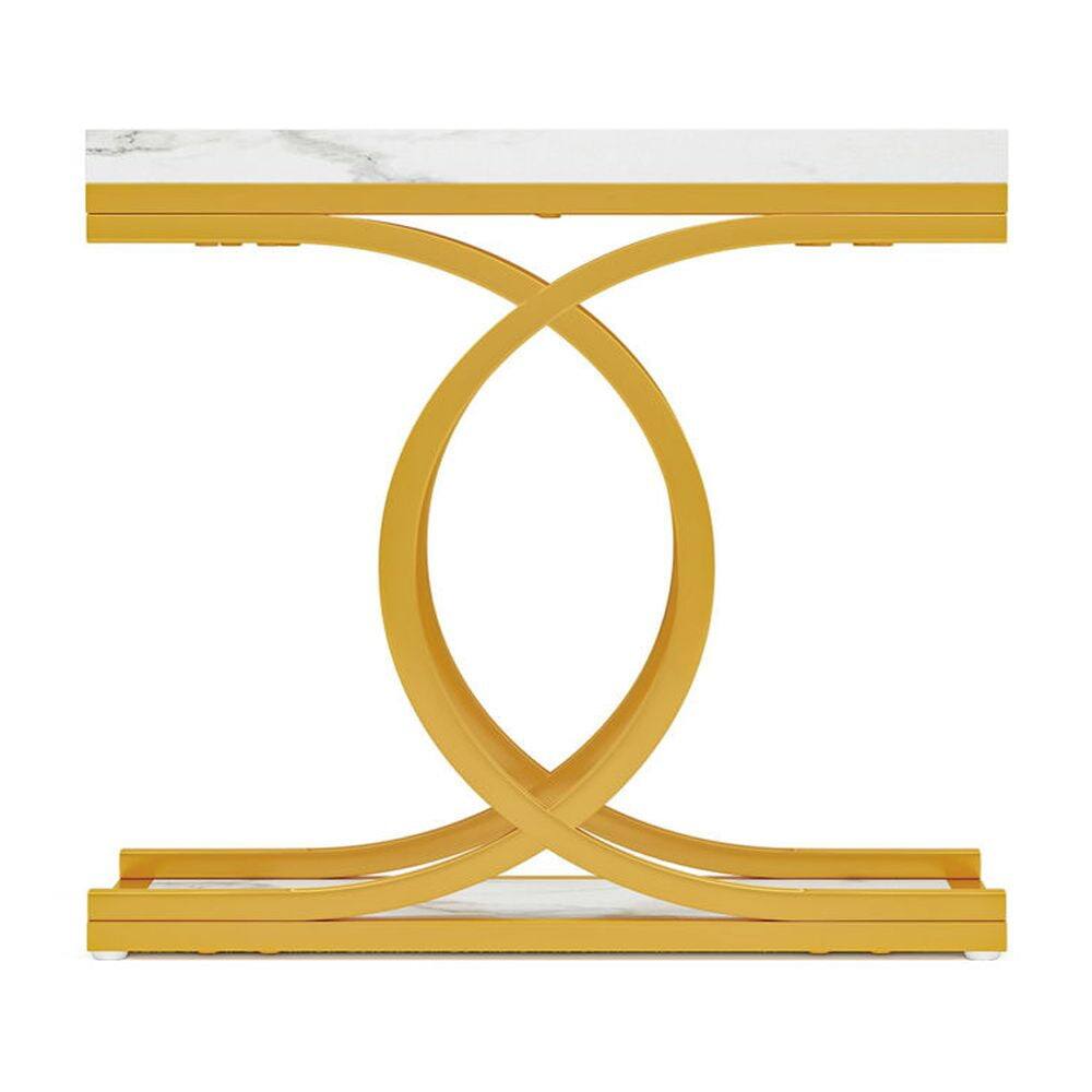 Kadyn Sofa Side End Table, Modern Couch Table, Faux Marble Table Bedside Accent Table, Gold ...