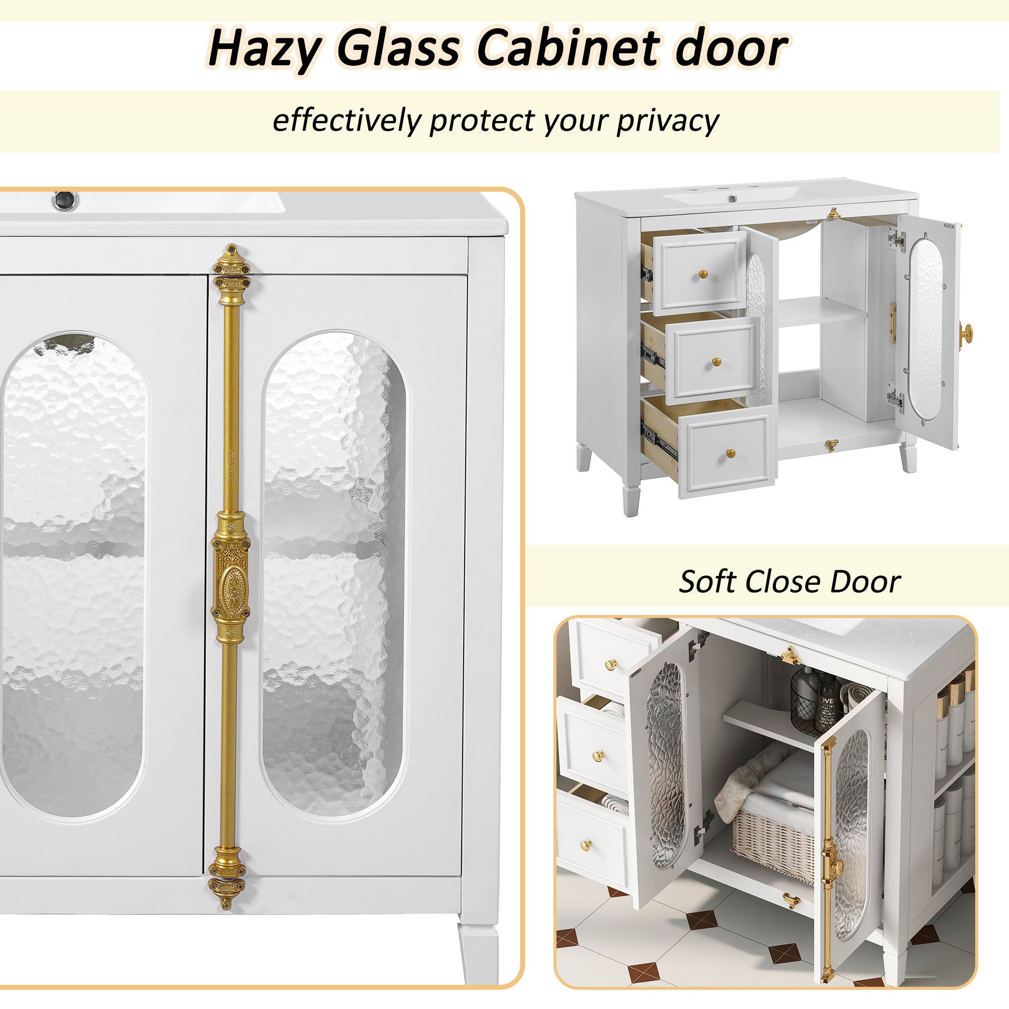 Tiramisubest 36 inch Bathroom Vanity with 2 Soft Close Doors, Solid ...