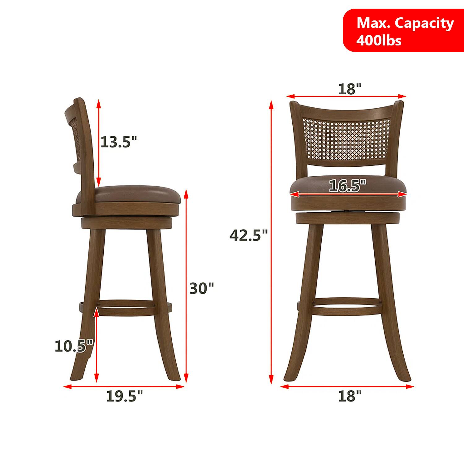 Hivvago Set of 2 Swivel Counter Height Bar Stools with Rattan Backrest ...