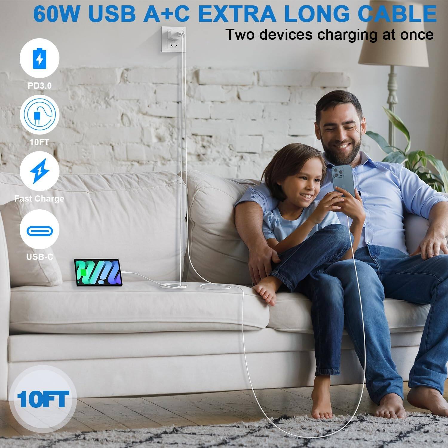 MOSZAR LLC Fast Charger, 20W USB C + A Power Adapter with 10FT Cable, 2 Pack for iPhone/iPad ...