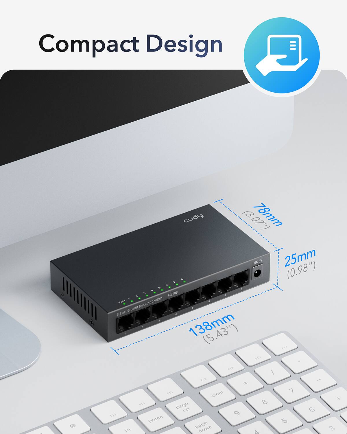 Cudy Gs108 8 Port Gigabit Unmanaged Network Switch Ethernet Splitter Plug And Play Metal