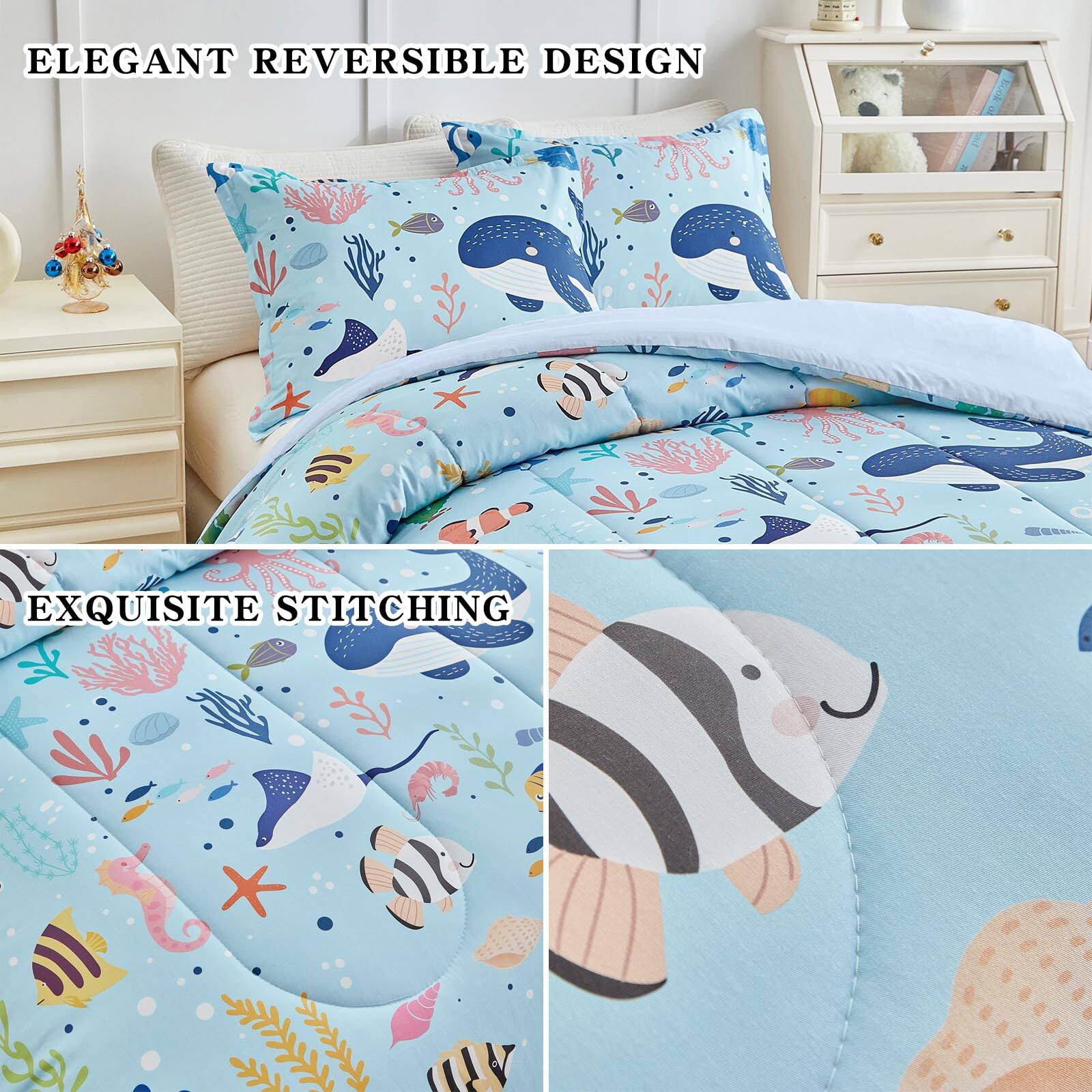 Earthley Blooms 3pcs Cotton Size Comforter Set For World Of The Sea ...
