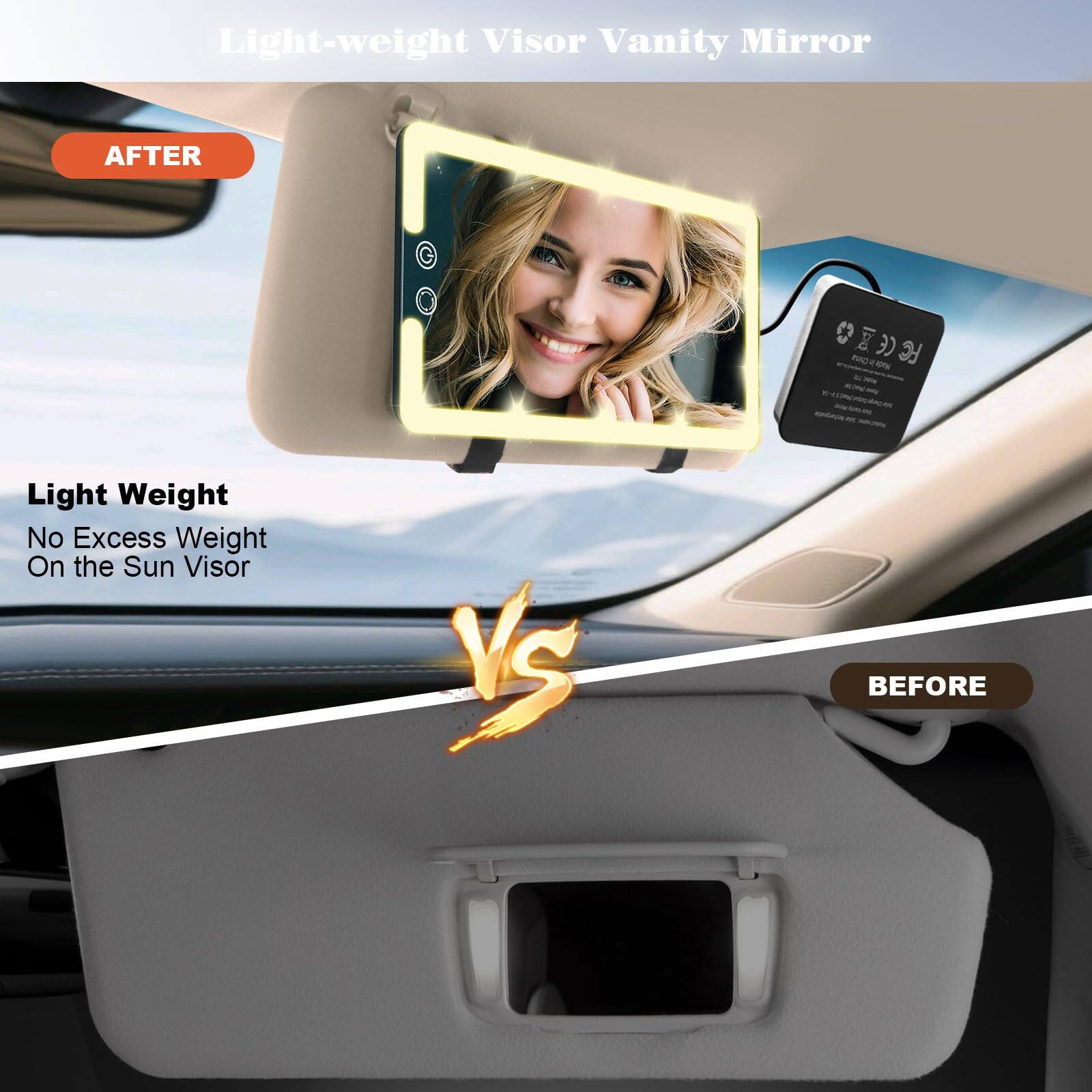 Pacoar Cade Large Vanity Mirror With Solar& Charging Sun Visor color ...