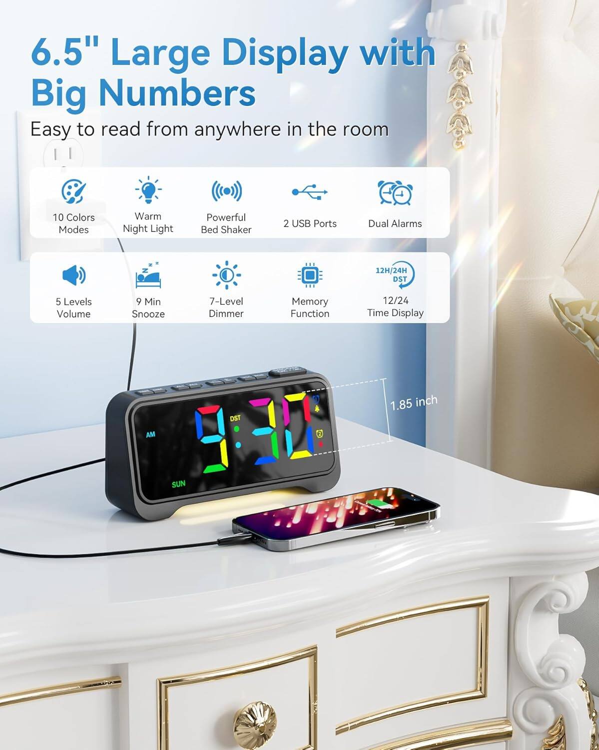 Stamp n Camp Alarm Clock for Kids Teens, Dynamic RGB Bedroom Bedside ...