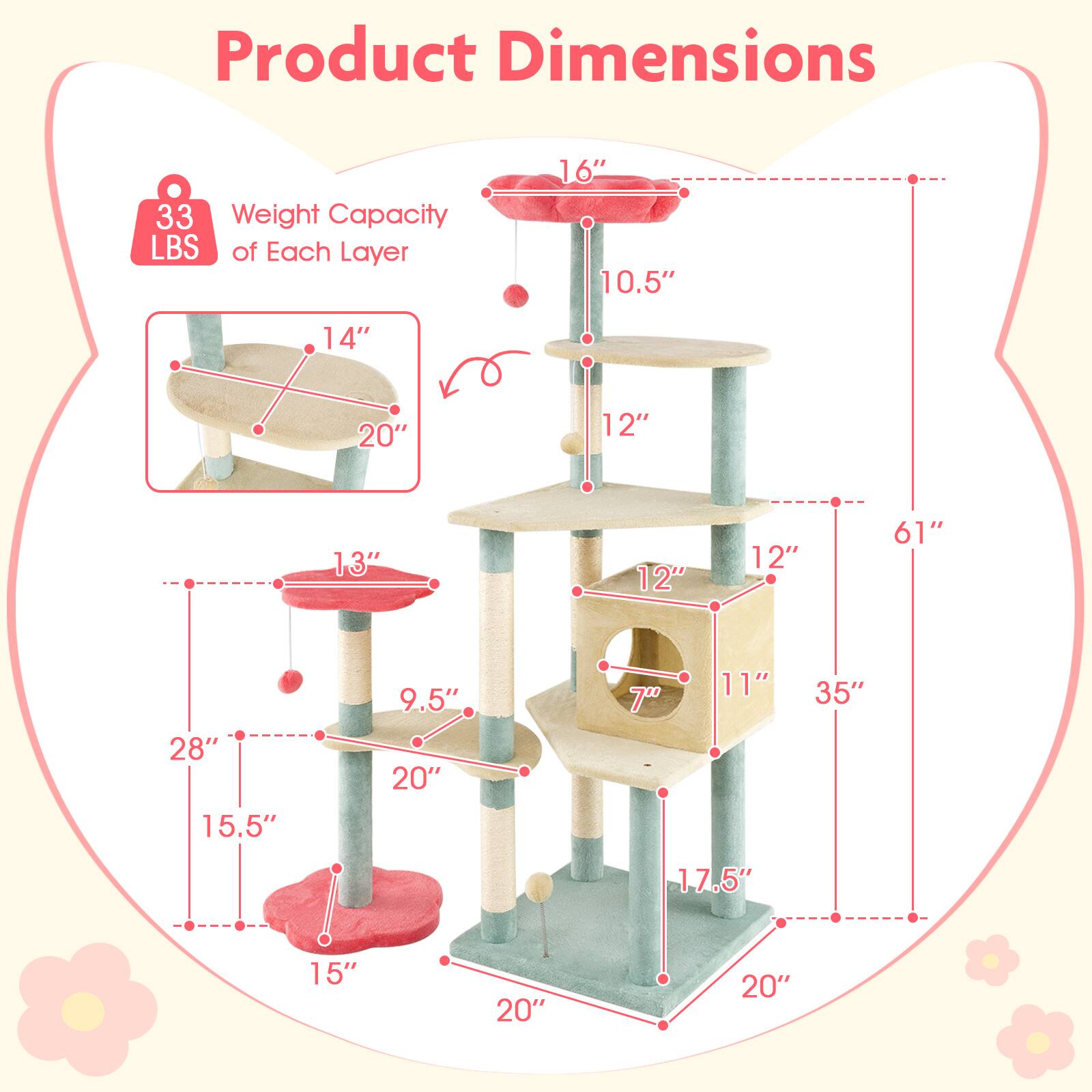 Gymax Flower Cat Tree w/Cosy Condo Sisal Scratching Posts Padded Flower ...