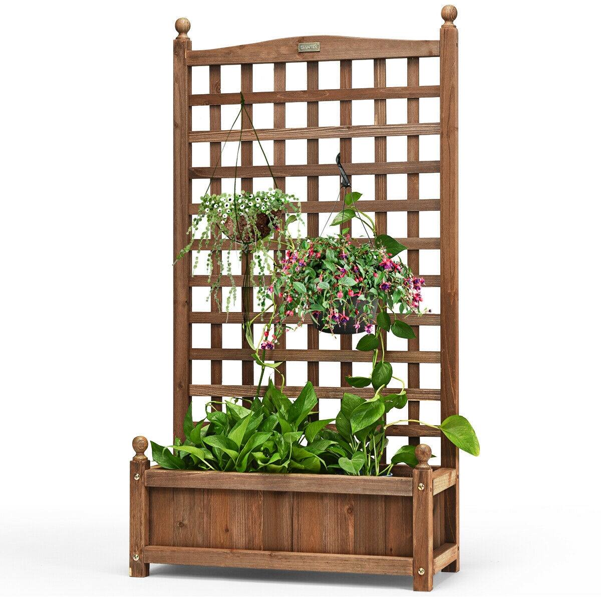 SlickBlue Free Standing Wooden Planter Box with Trellis, Raised Garden ...