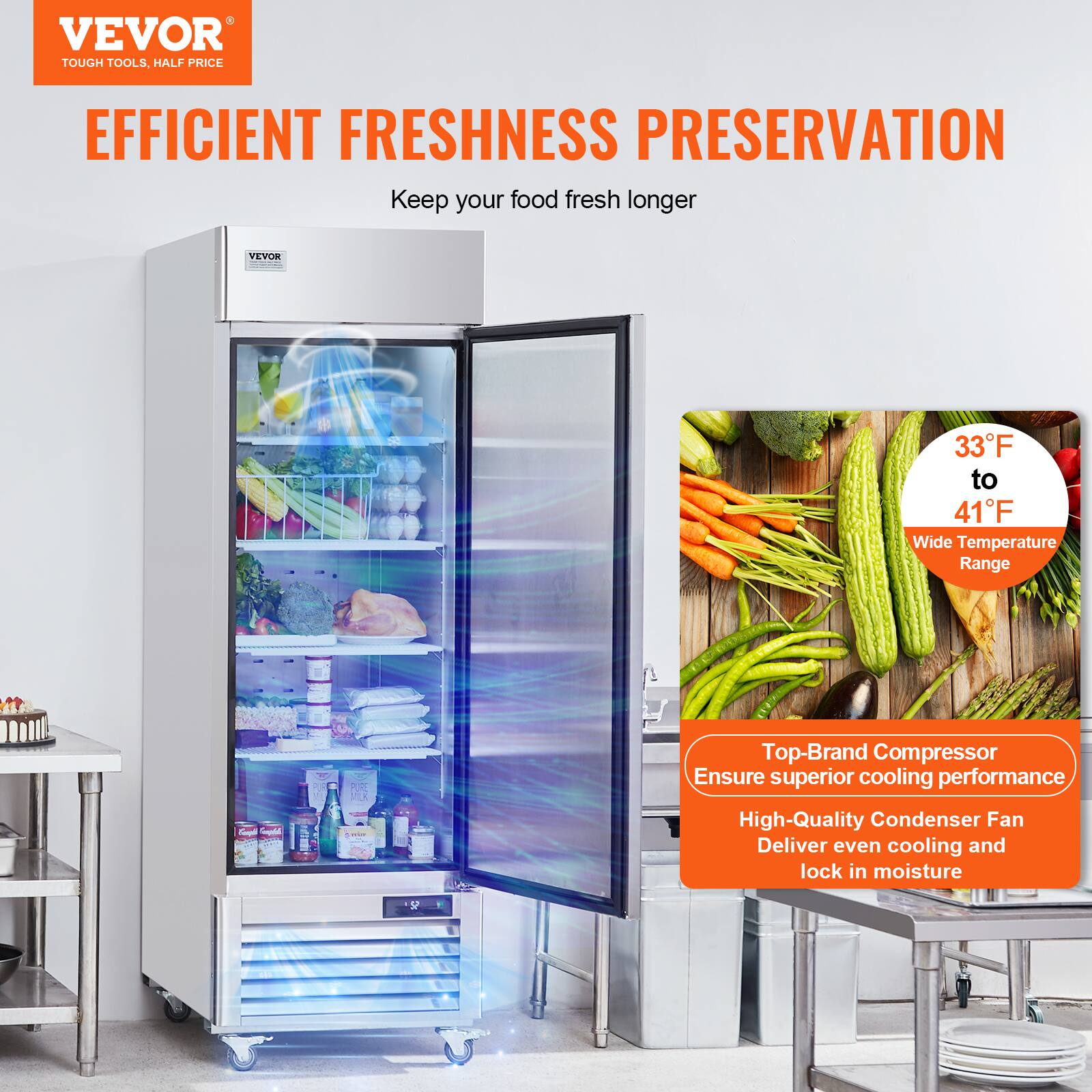 VEVOR Commercial Refrigerator 19.32 Cu.ft, Reach In 27" W Upright ...