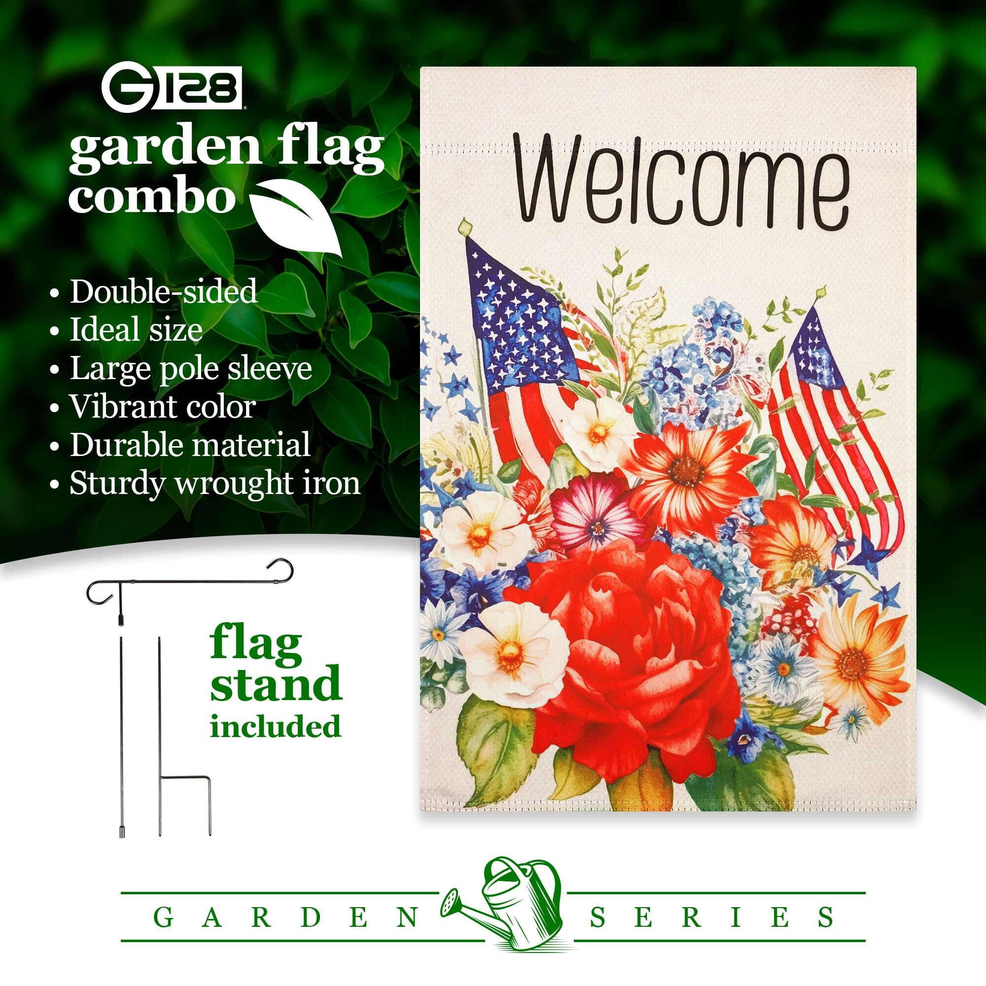 G128 Combo Garden Flag Set — 36 x 16 in Stand & 12 x 18 in Double Sided ...