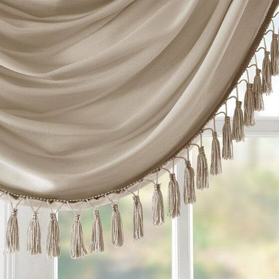 BreeBe Faux Silk Waterfall Embellished Valance 38x46' Champagne ...