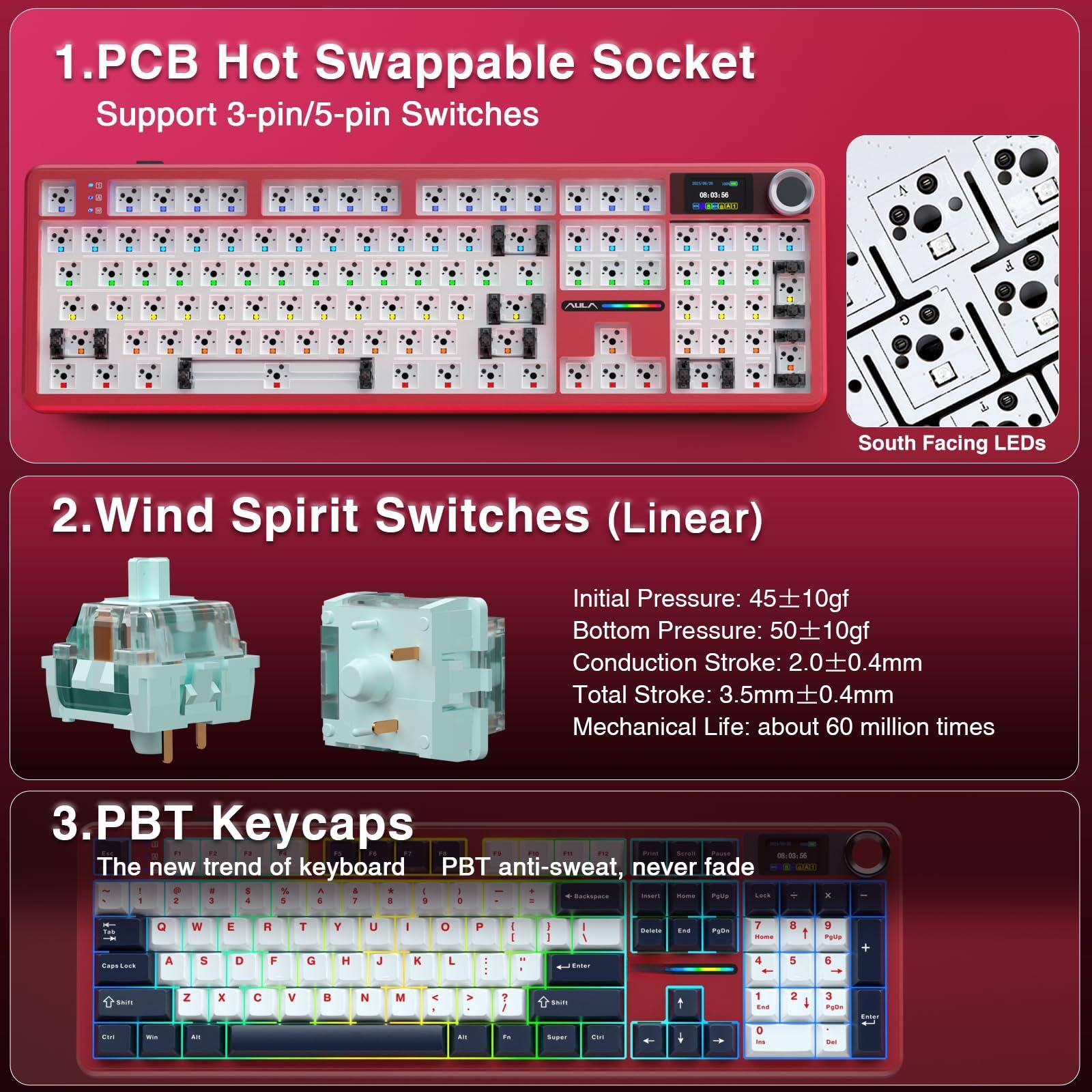PO3TICJUNKI3 F108 Pro Wireless Mechanical With Screen&knob Hot ...