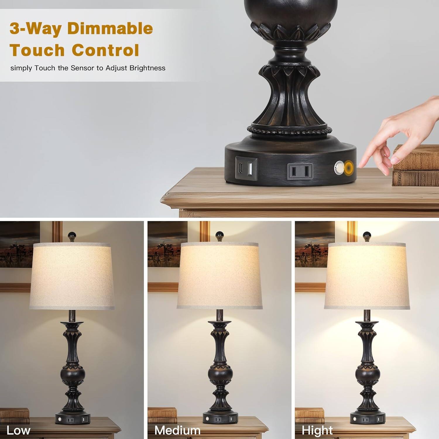 The Best Inks Lamp light USB Touch Dimmable Resin Farmhouse Table Lamps ...