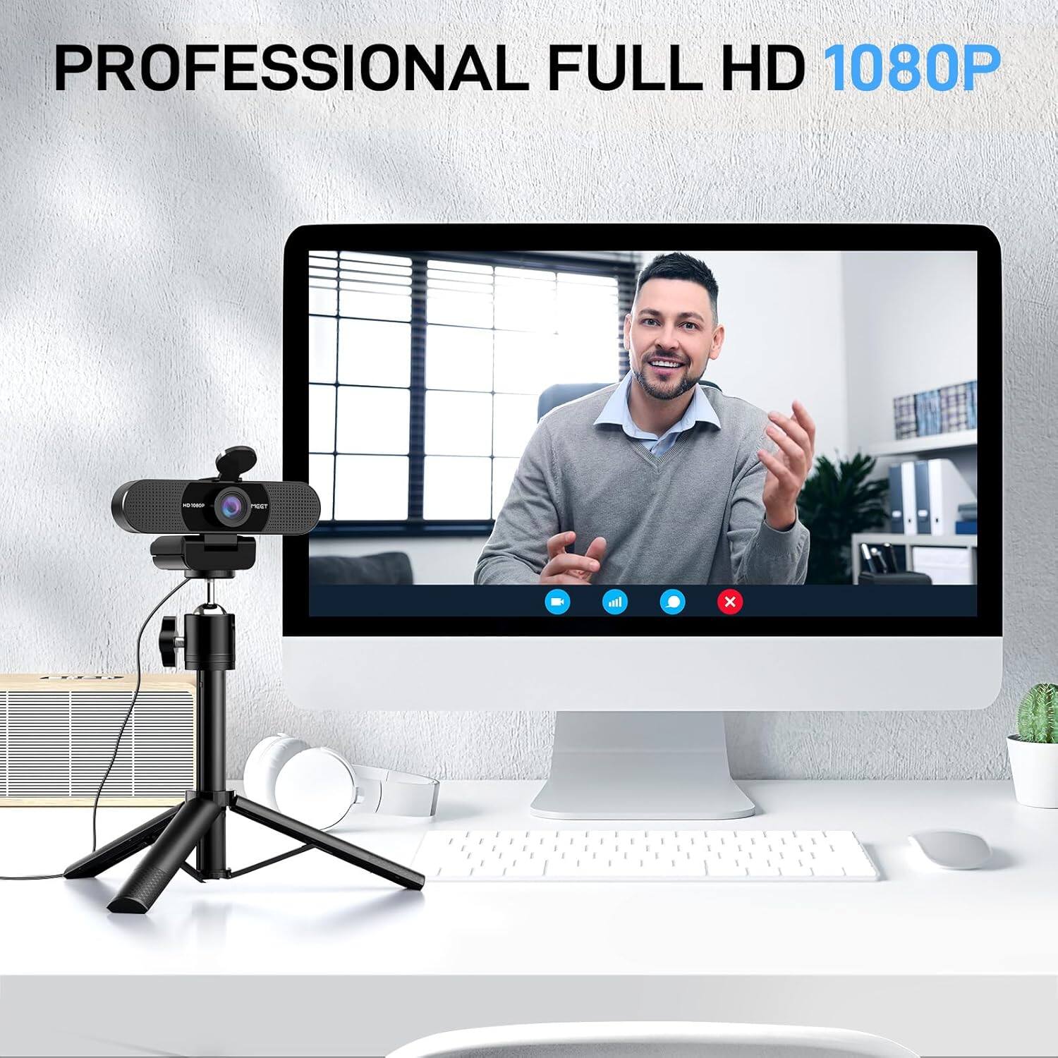 EMEET C960 Webcam with Tripod, 1080P Webcam with Microphone, Adjustable ...