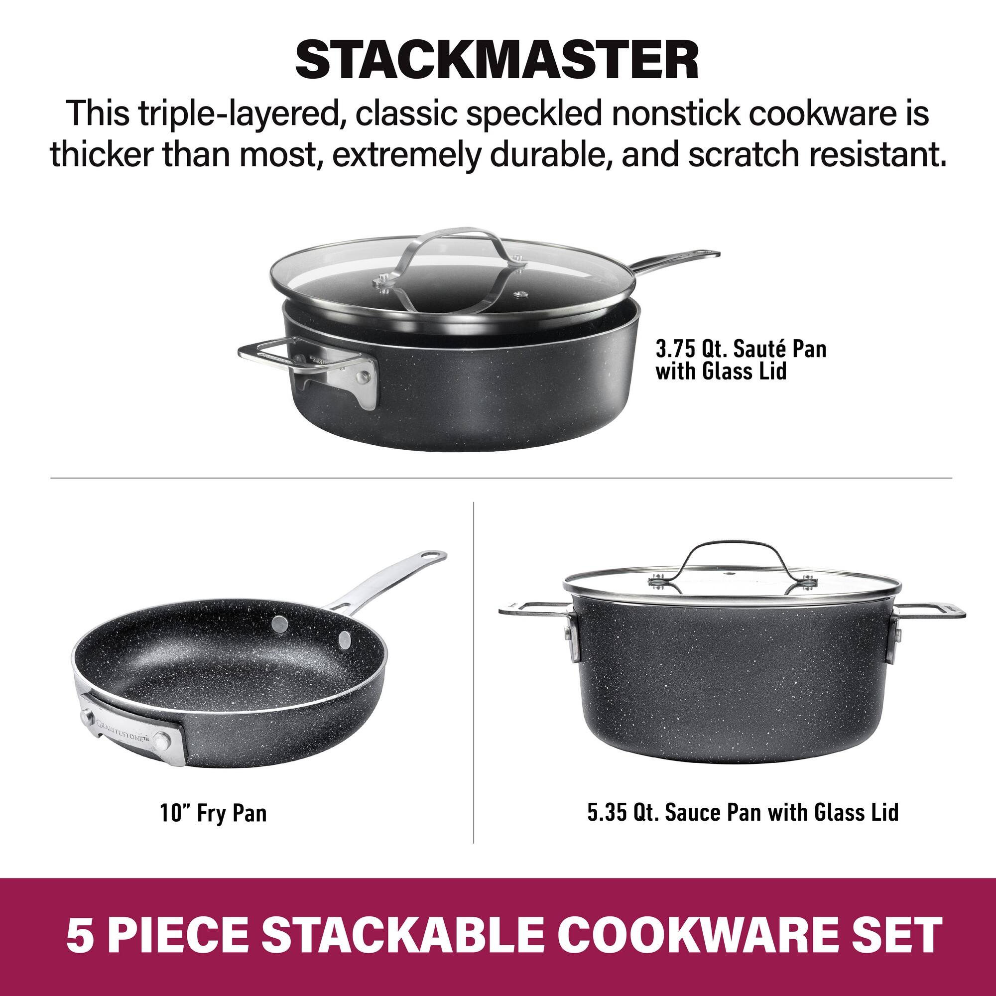 Granitestone Stackmaster 5 Piece Space Saving Nonstick Cookware Set ...