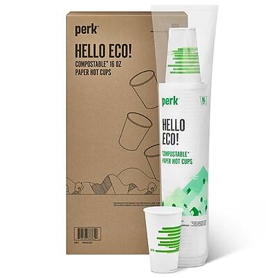 Perk Eco Compostable Paper Hot Cup, 16 Oz., 300/Carton White/Green ...