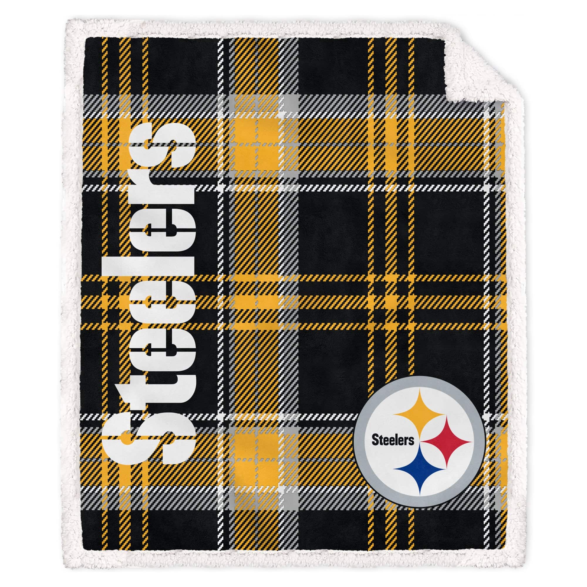 Pegasus Pittsburgh Steelers 50" x 60" Playmaker Plaid Ultra Cozy Sherpa ...