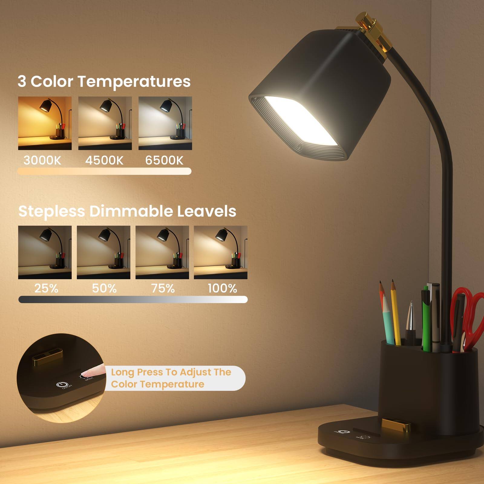 Cedar Assembly Desk Lamp With Usb Charging Port & Pen Holder Led Light ...