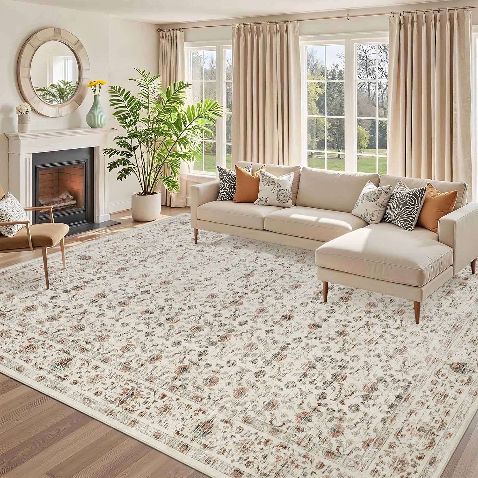 GARVEE Boho Vintage Floral Printed Area Rug Low Pile Ultra Thin Machine ...