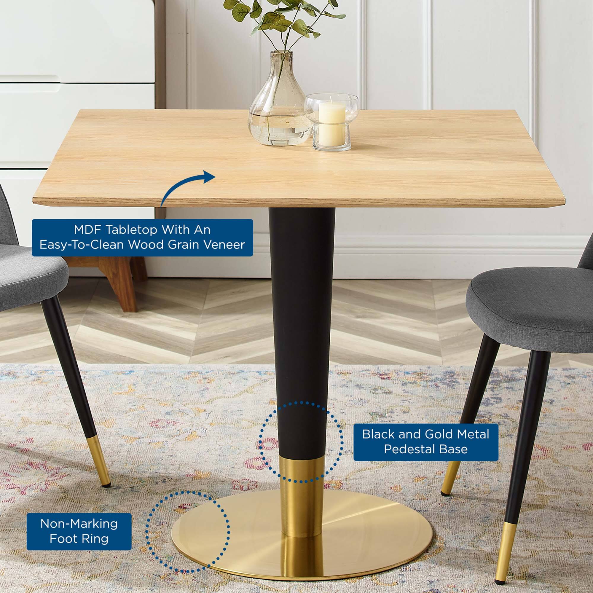 Zinque 36" Square Dining Table by Modway Gold Natural EEI-5128-GLD-NAT ...