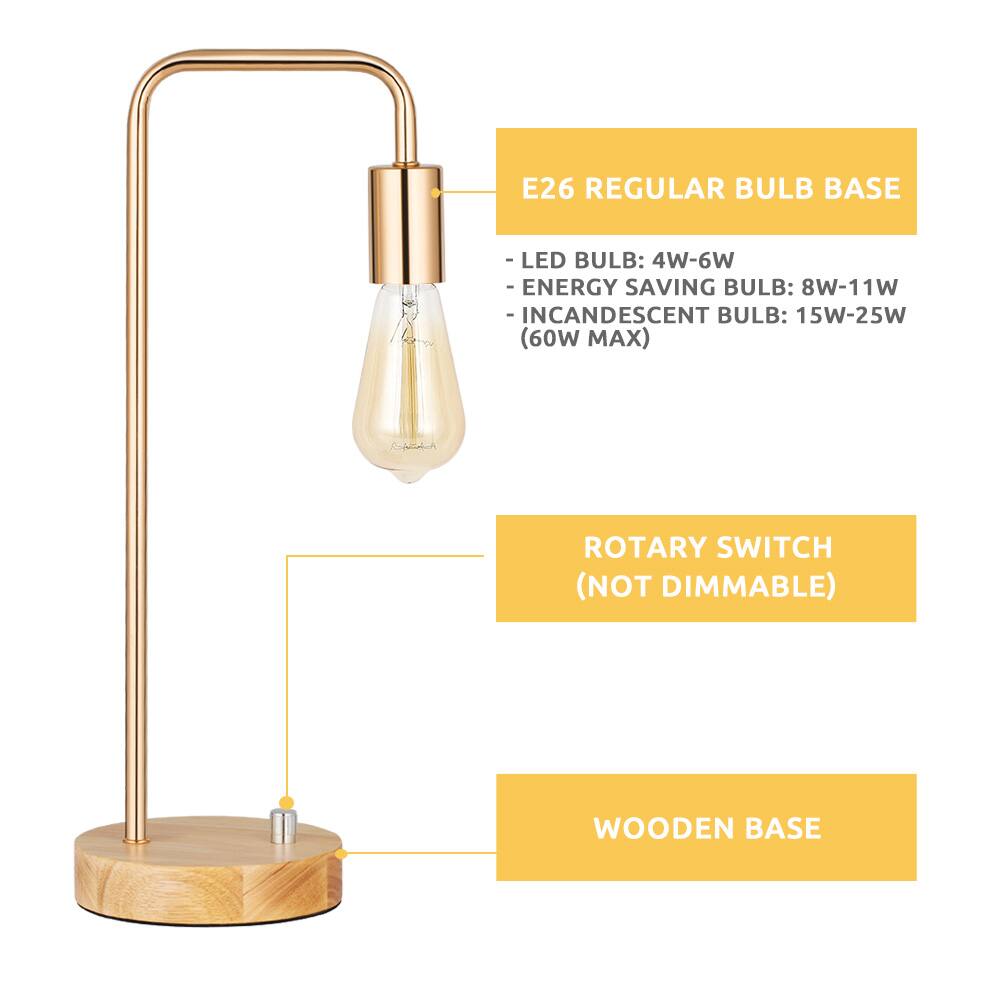 Oumilen Curved Metal Table Lamp with Natural Wood Base, Gold OBBY ...