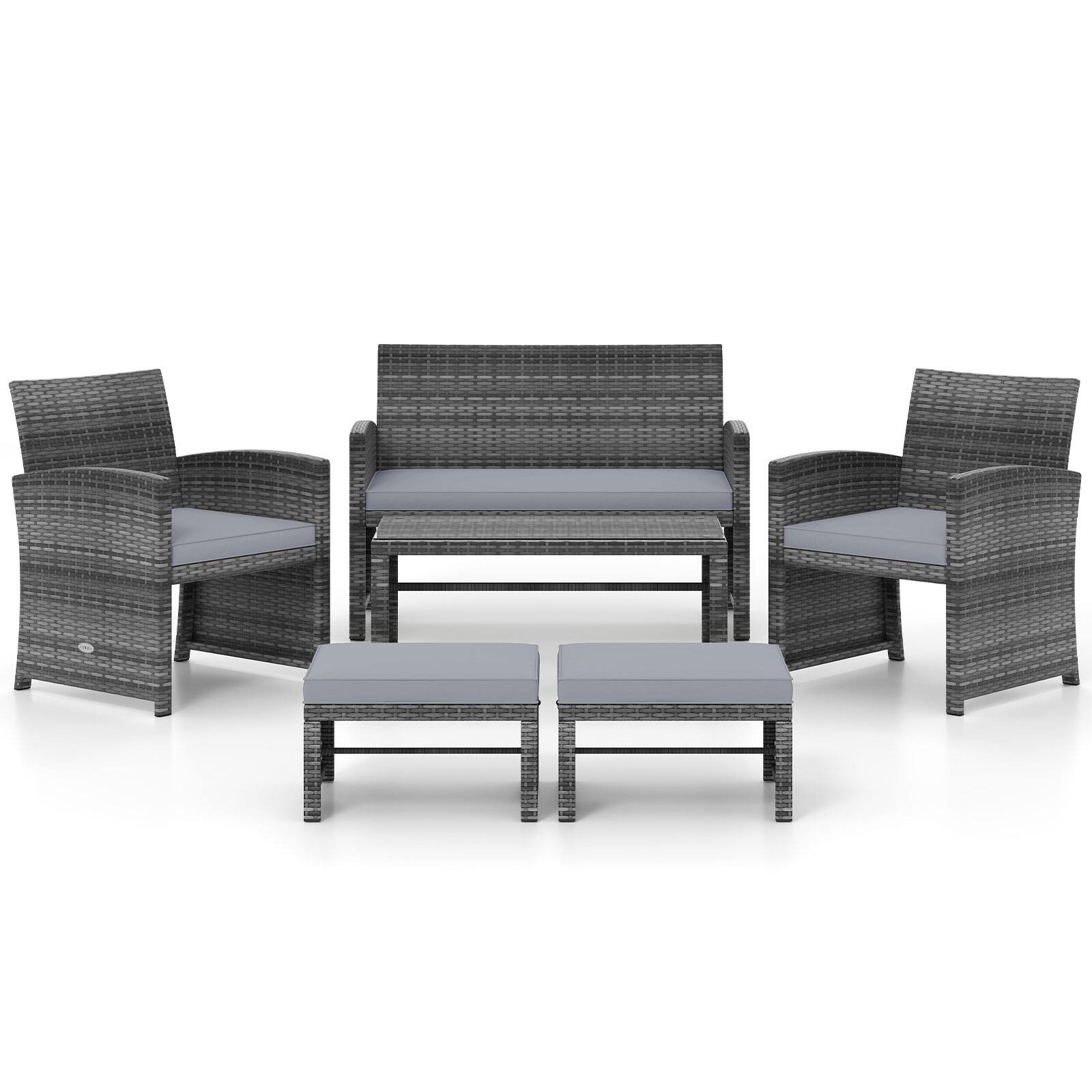 Gymax Set Of 6 Patio Furniture Outdoor Sectional Conversation PE Rattan ...