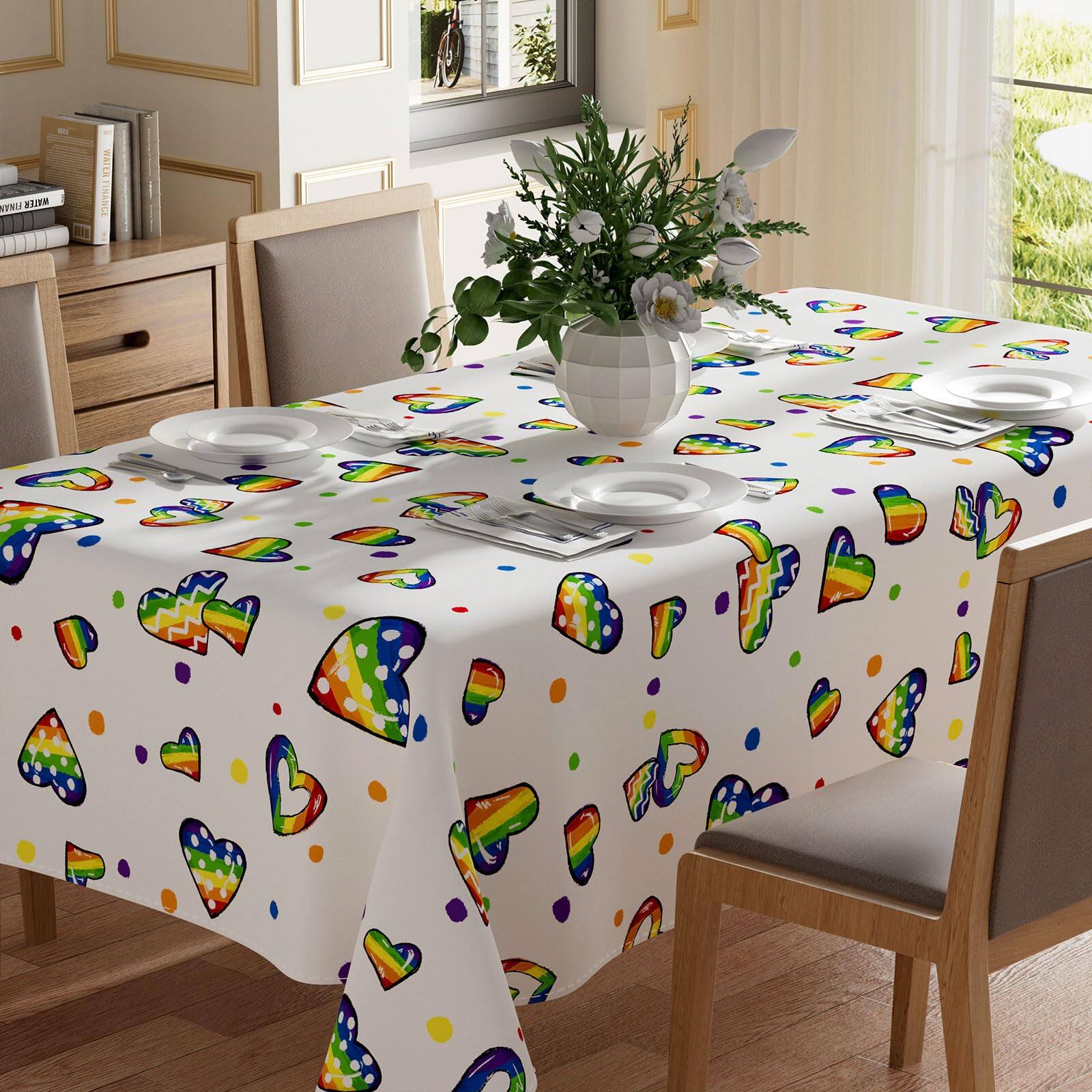Dapper Styles Rainbow Love Heart Dots Lgbtq Tablecloth Rectangle Pride ...