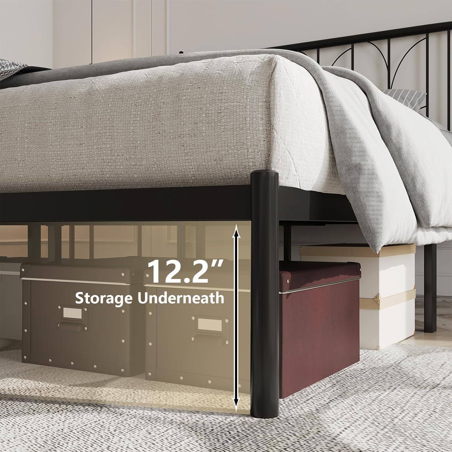 Jojoka Full Size Platform Bed Frame with Wheat Head Headboard, Metal ...